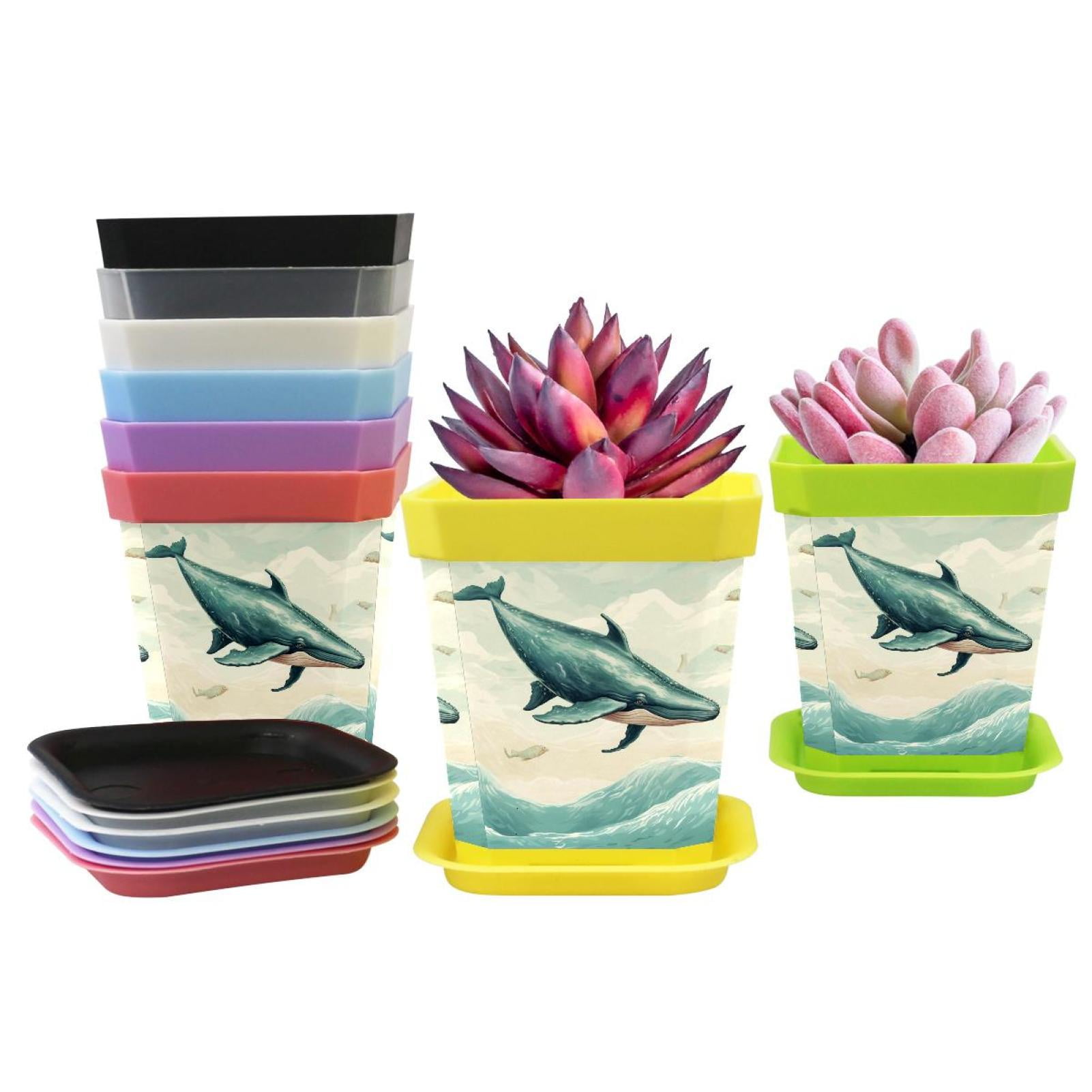 8 PCS Pots for Plants Whale in Ocean Plastic Planters with Drainage Holes and Tray, Plant Pots ...