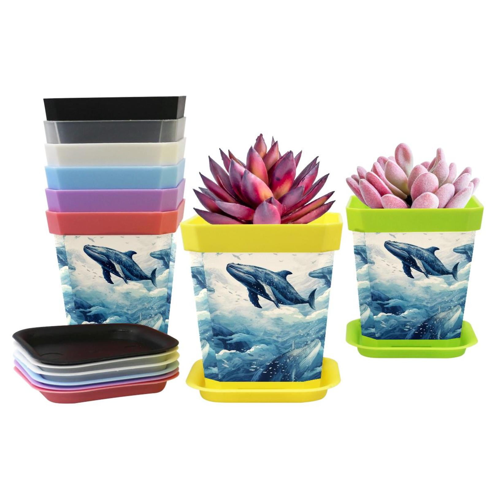 8 PCS Pots for Plants Whale in Ocean Plastic Planters with Drainage ...