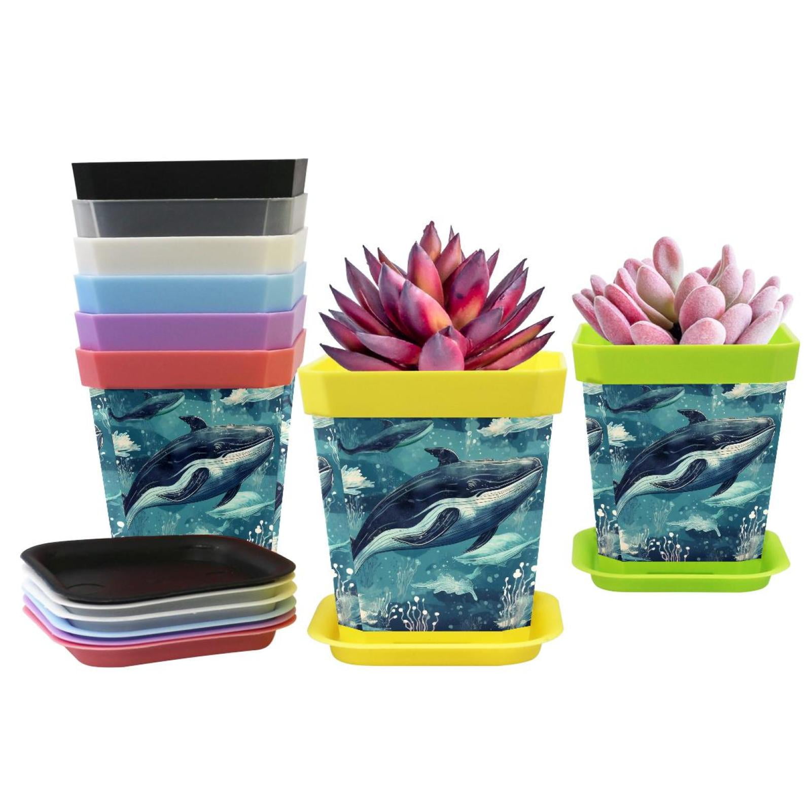8 PCS Pots for Plants Whale in Ocean Plastic Planters with Drainage ...