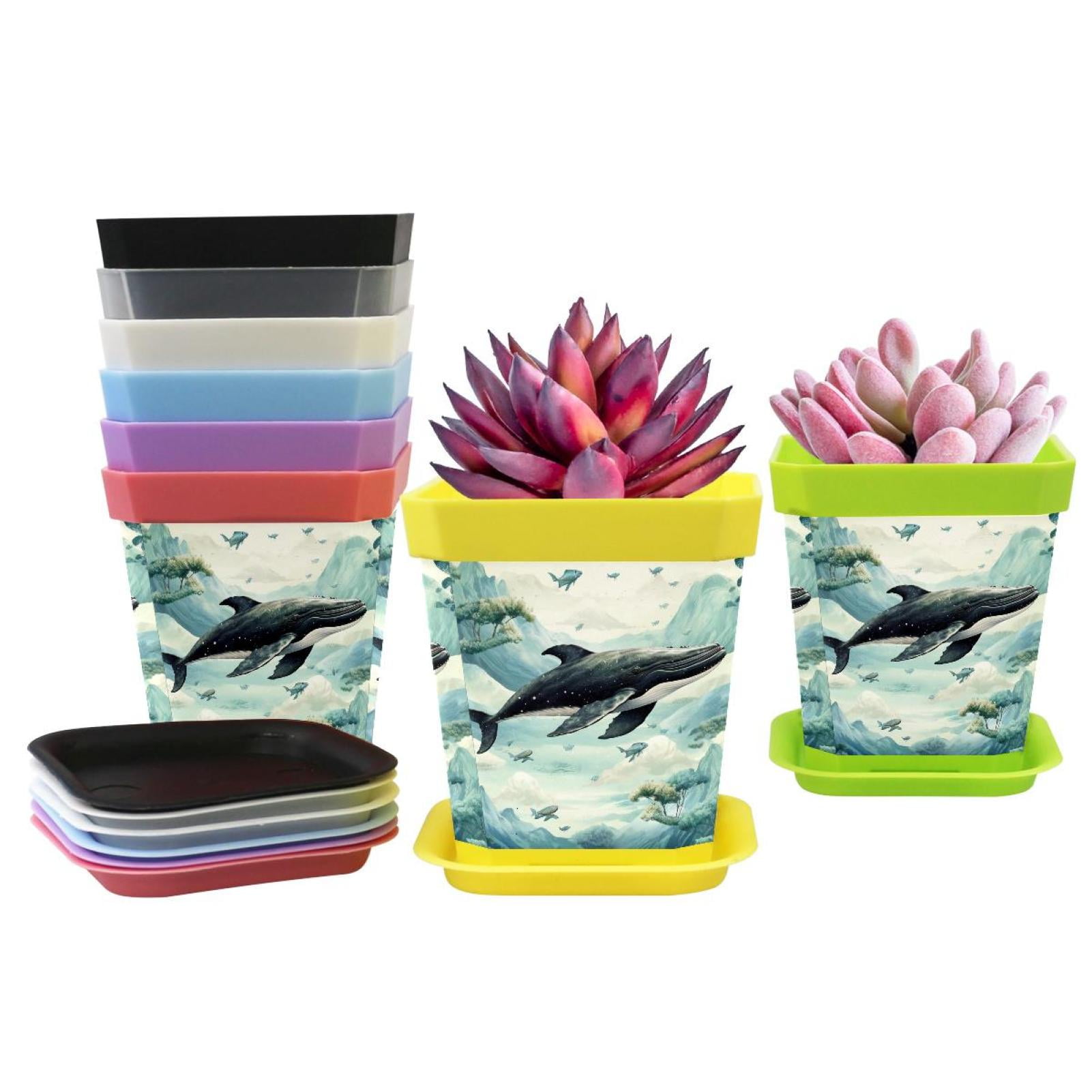8 PCS Pots for Plants Whale in Ocean Plastic Planters with Drainage ...