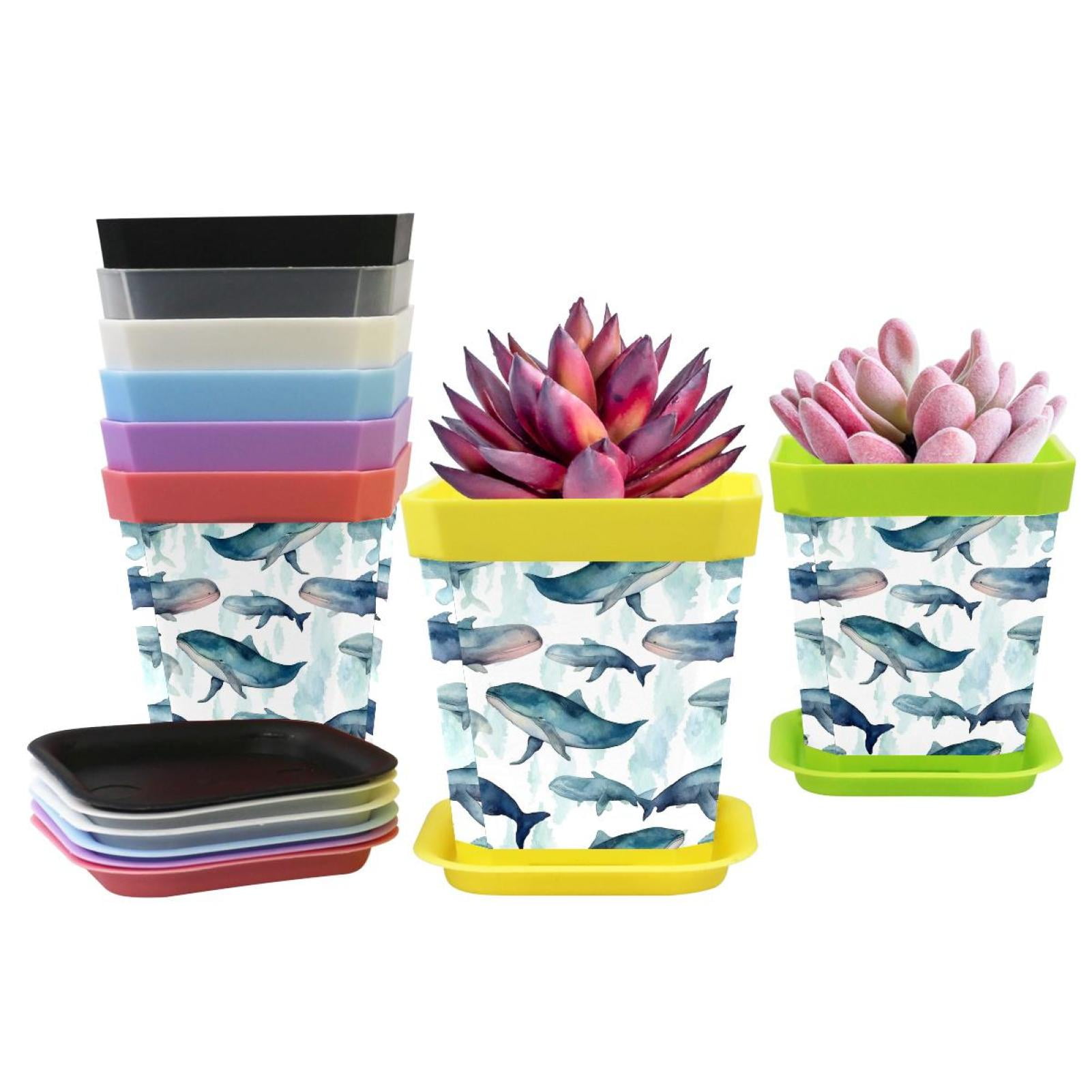 8 PCS Pots for Plants Whale in Ocean Plastic Planters with Drainage ...
