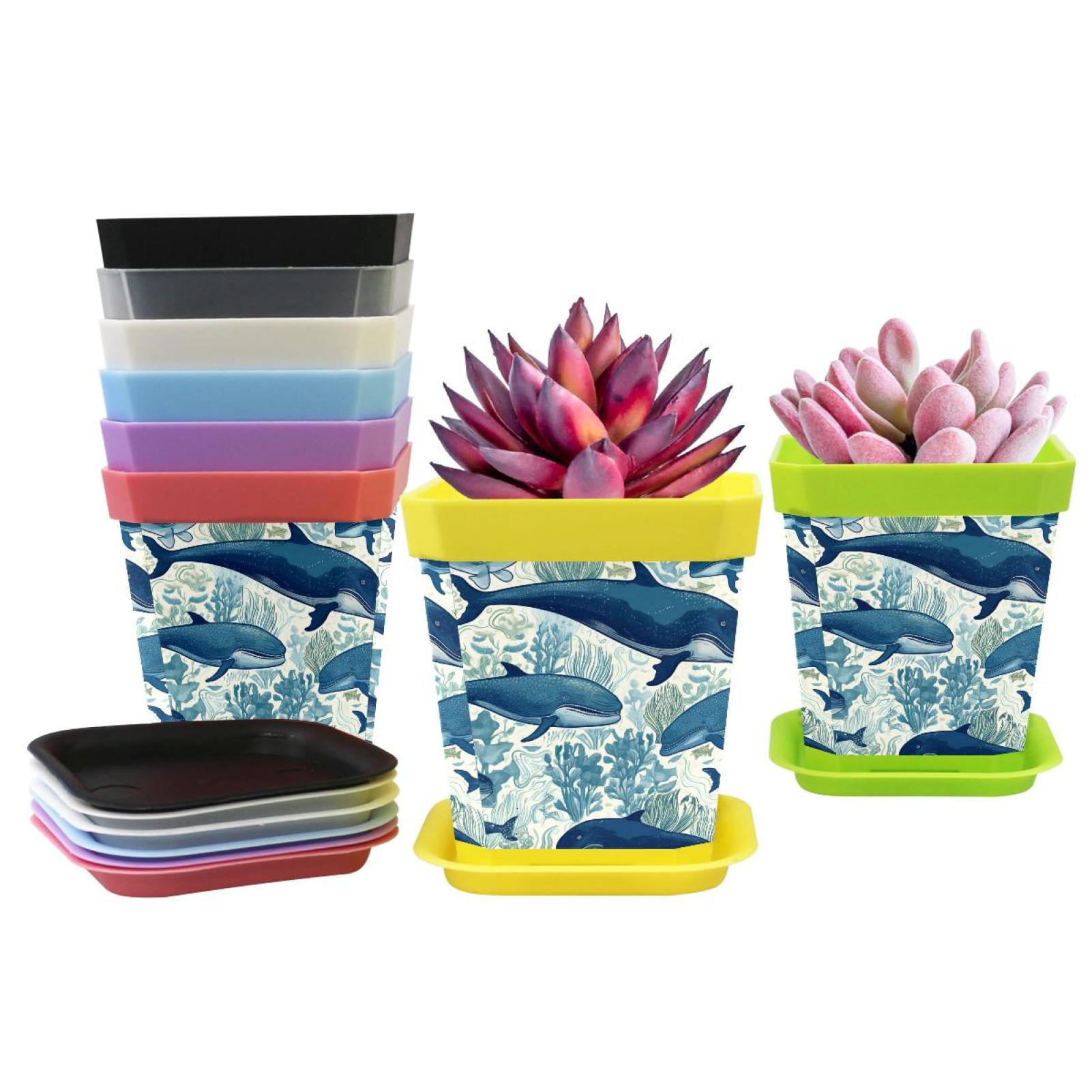 8 PCS Pots for Plants Whale in Ocean Plastic Planters with Drainage ...