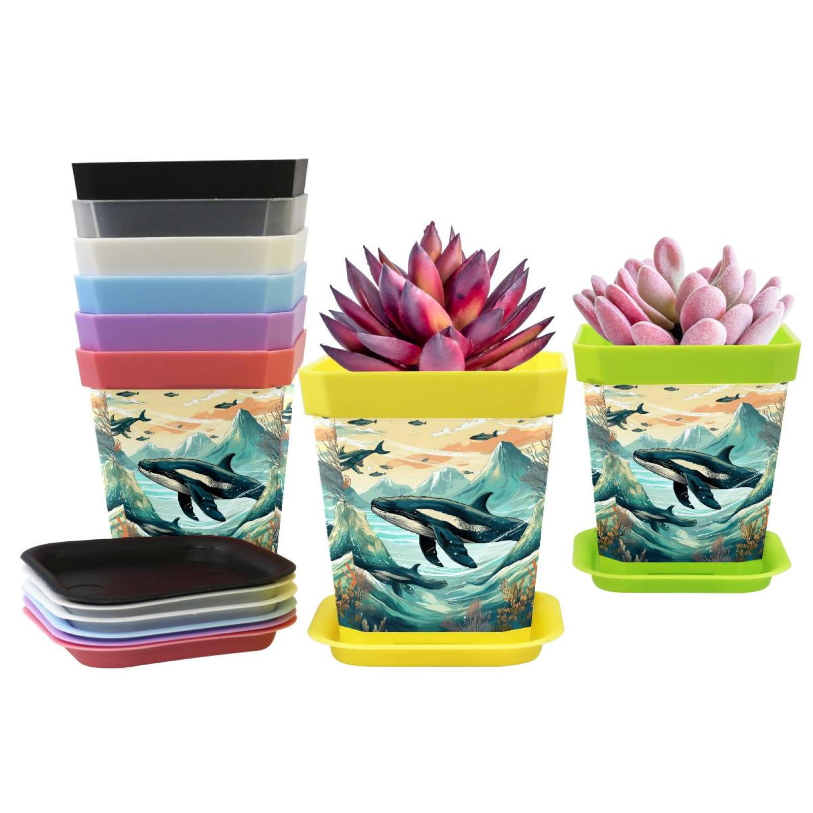 8 PCS Pots for Plants Whale in Ocean Plastic Planters with Drainage ...