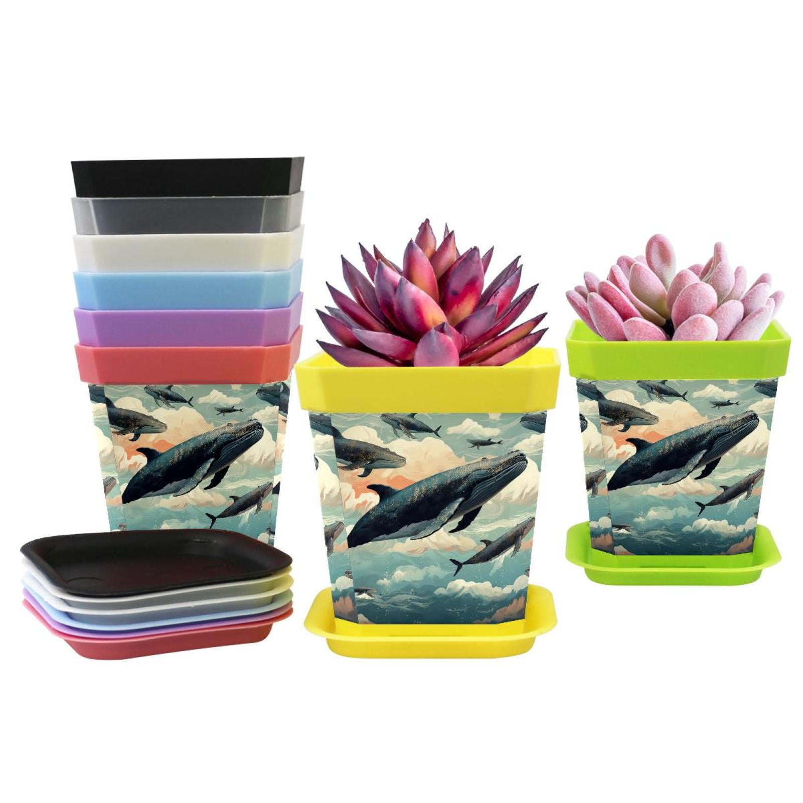 8 PCS Pots for Plants Whale in Ocean Plastic Planters with Drainage ...