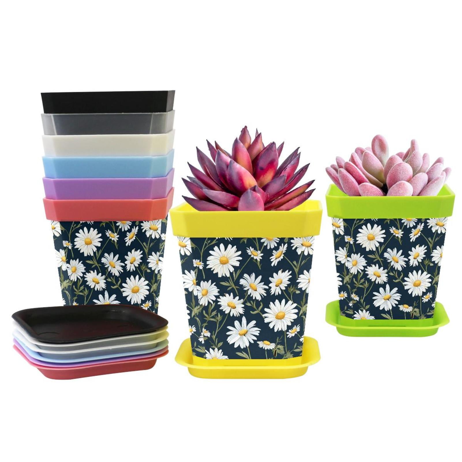 8 PCS Pots for Plants White Daisy Flowers Plastic Planters with ...