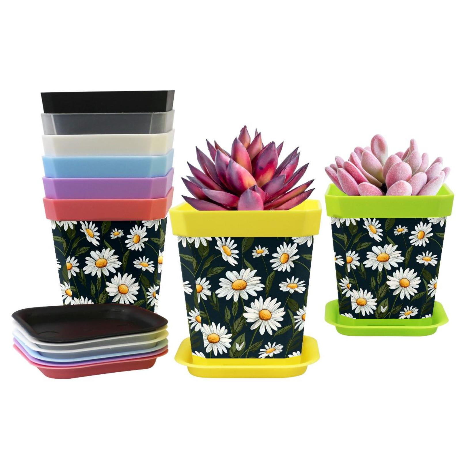 8 PCS Pots for Plants White Daisy Flowers Plastic Planters with ...