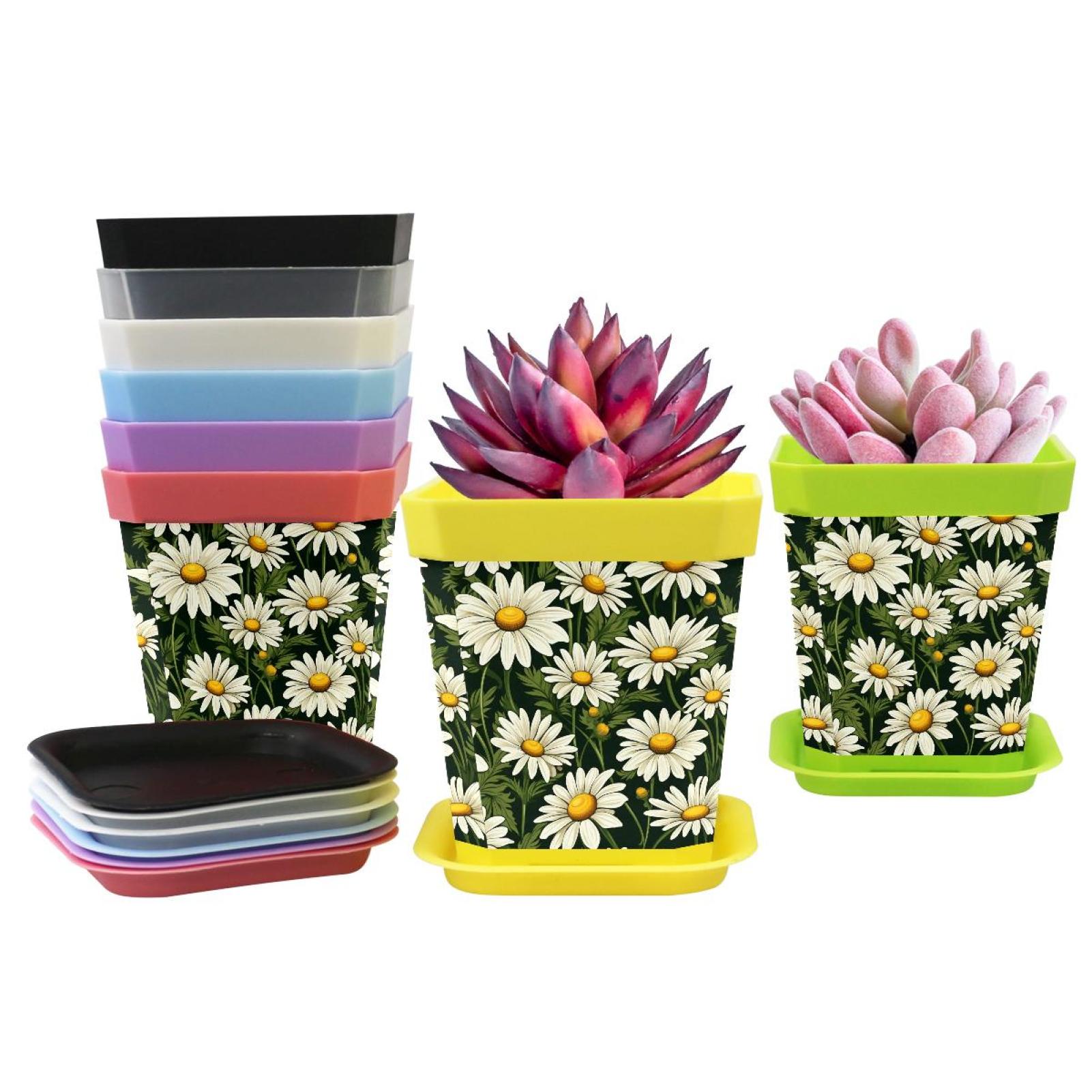 8 PCS Pots for Plants White Daisy Flowers Plastic Planters with ...
