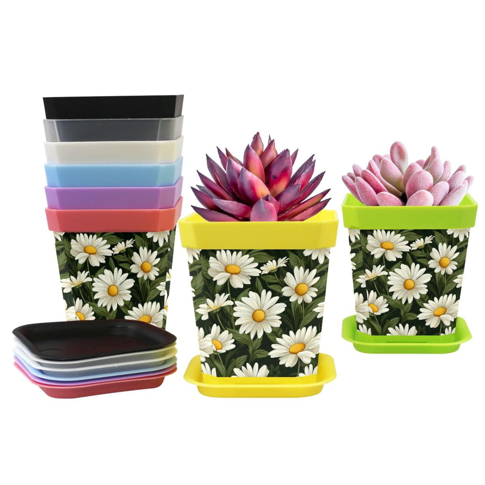 8 PCS Pots for Plants White Daisy Flowers Plastic Planters with ...