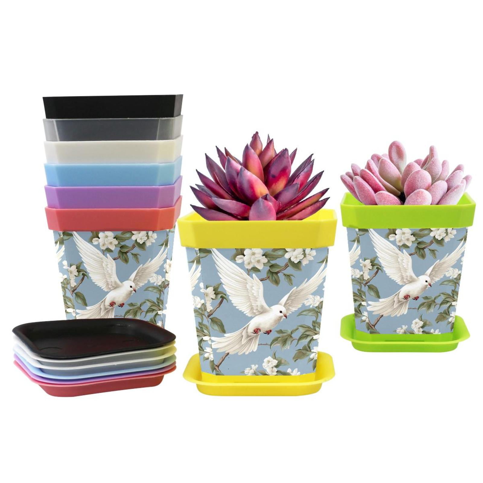 8 PCS Pots for Plants White Peace Dove Plastic Planters with Drainage ...