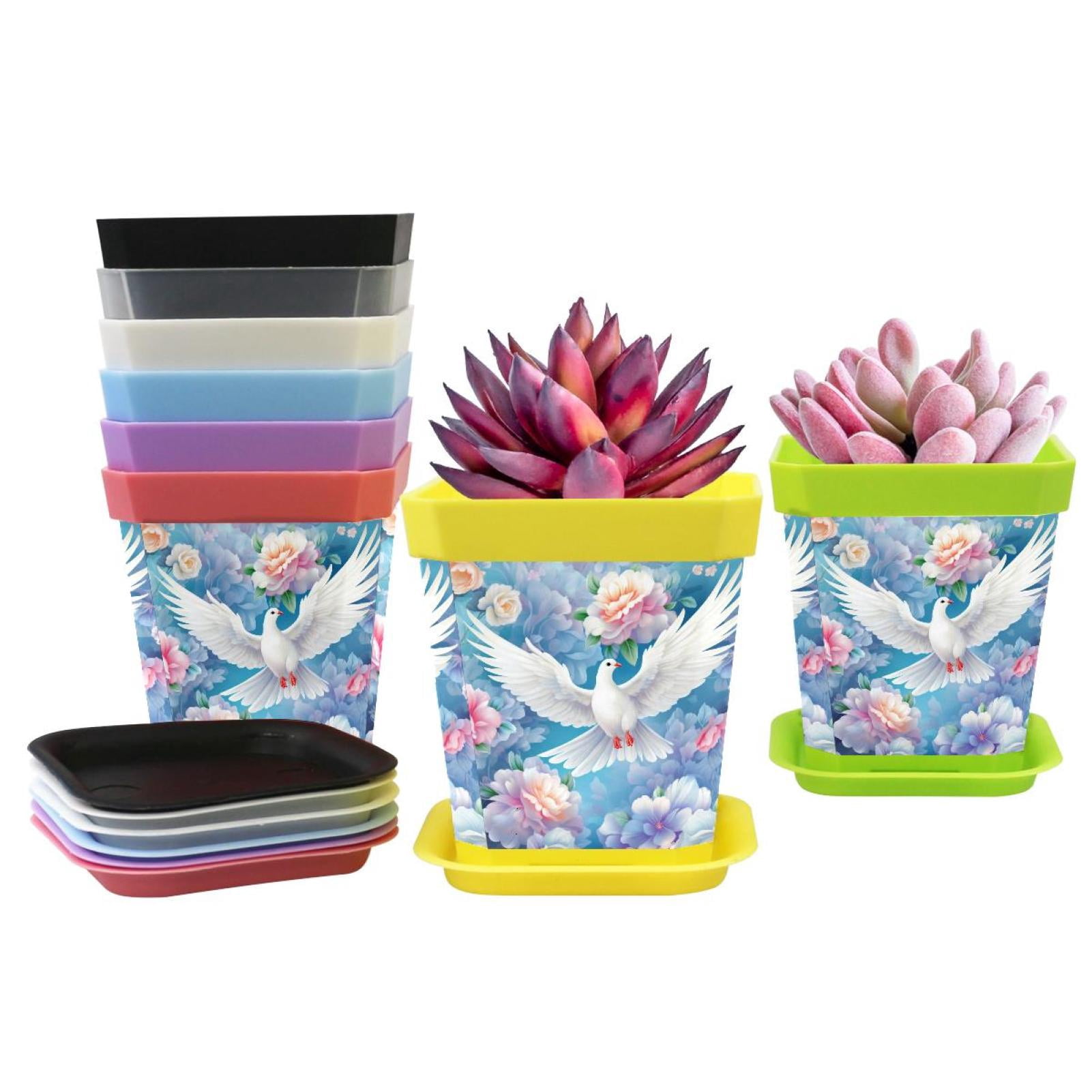 8 PCS Pots for Plants White Pigeon Flying in Blossom Flowers Plastic ...