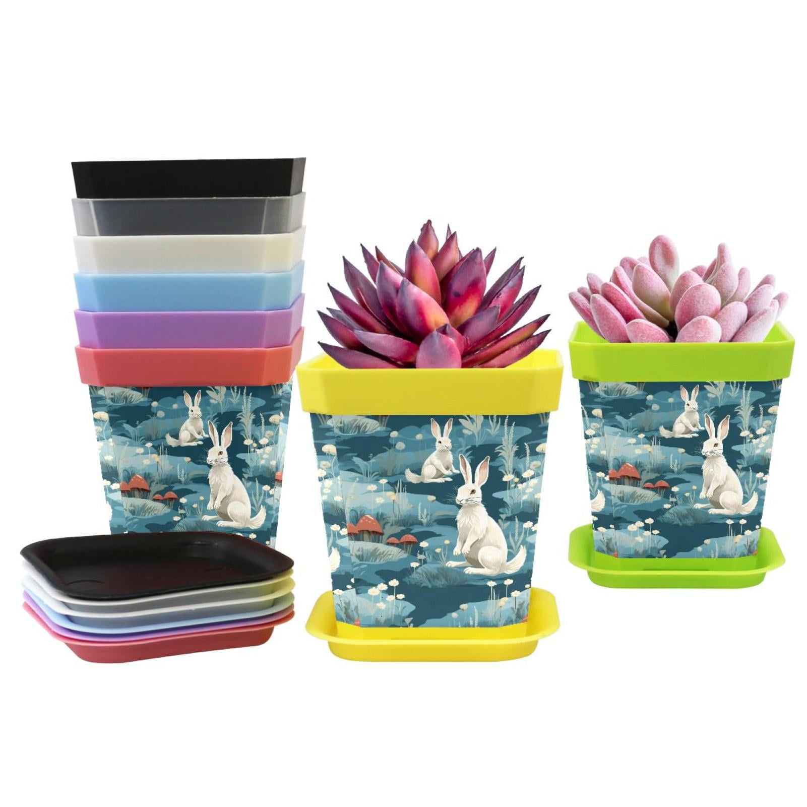 8 PCS Pots for Plants White Rabbit Mushroom Plastic Planters with ...