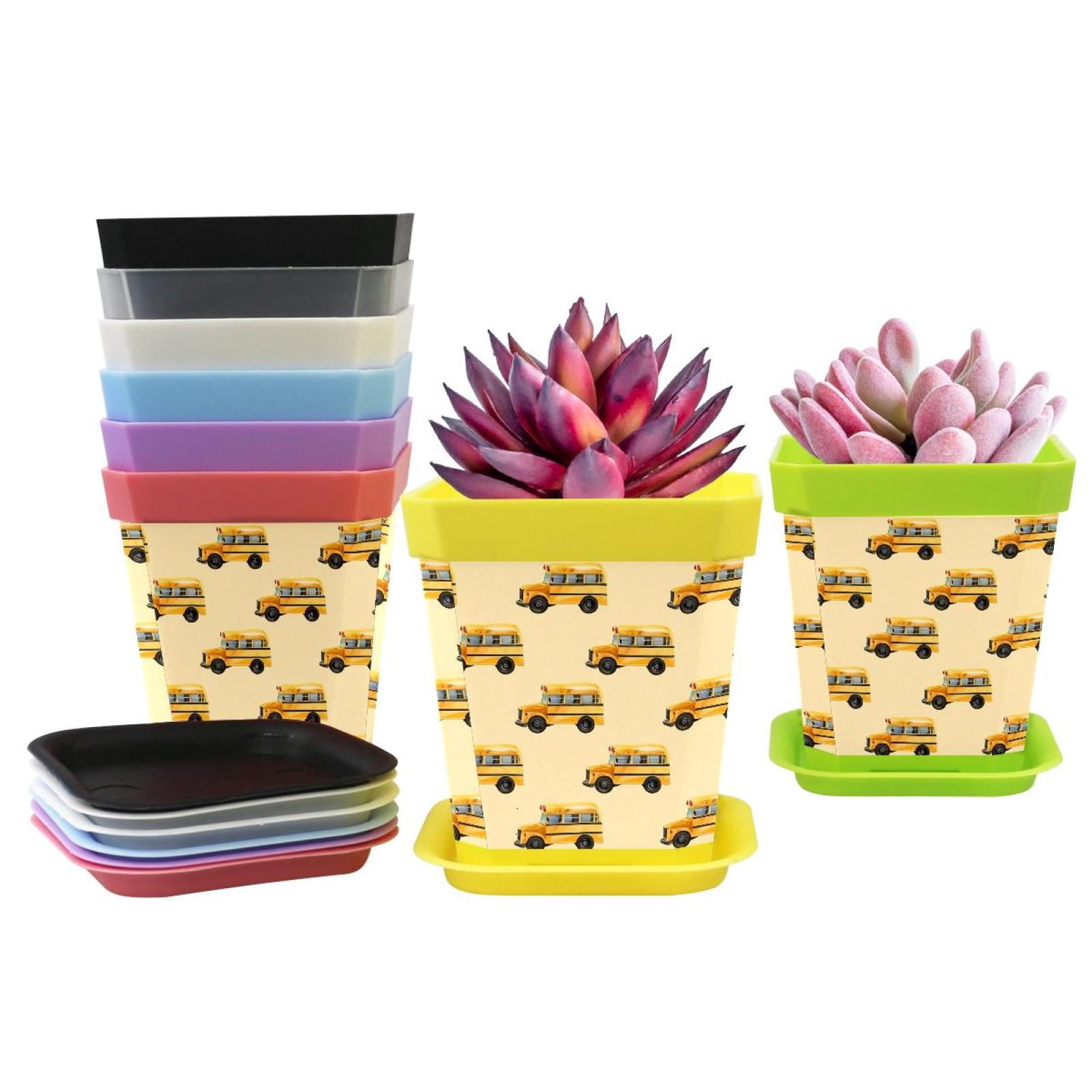 8 PCS Pots for Plants Yellow Car Pattern Plastic Planters with Drainage ...