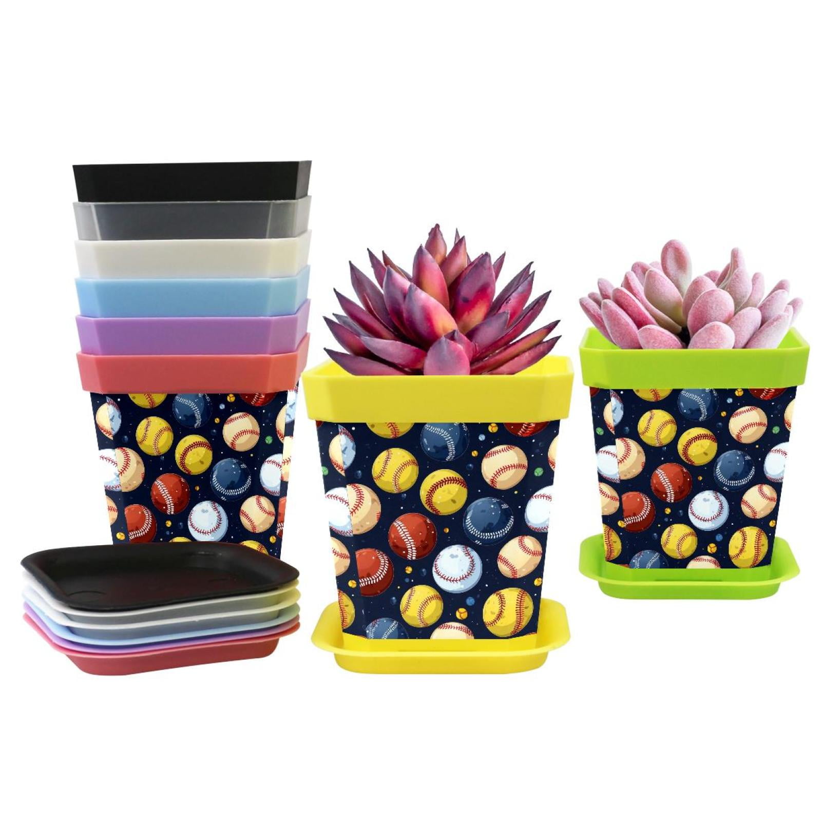8 PCS Pots for Plants Baseball Plastic Planters with Drainage Holes and ...