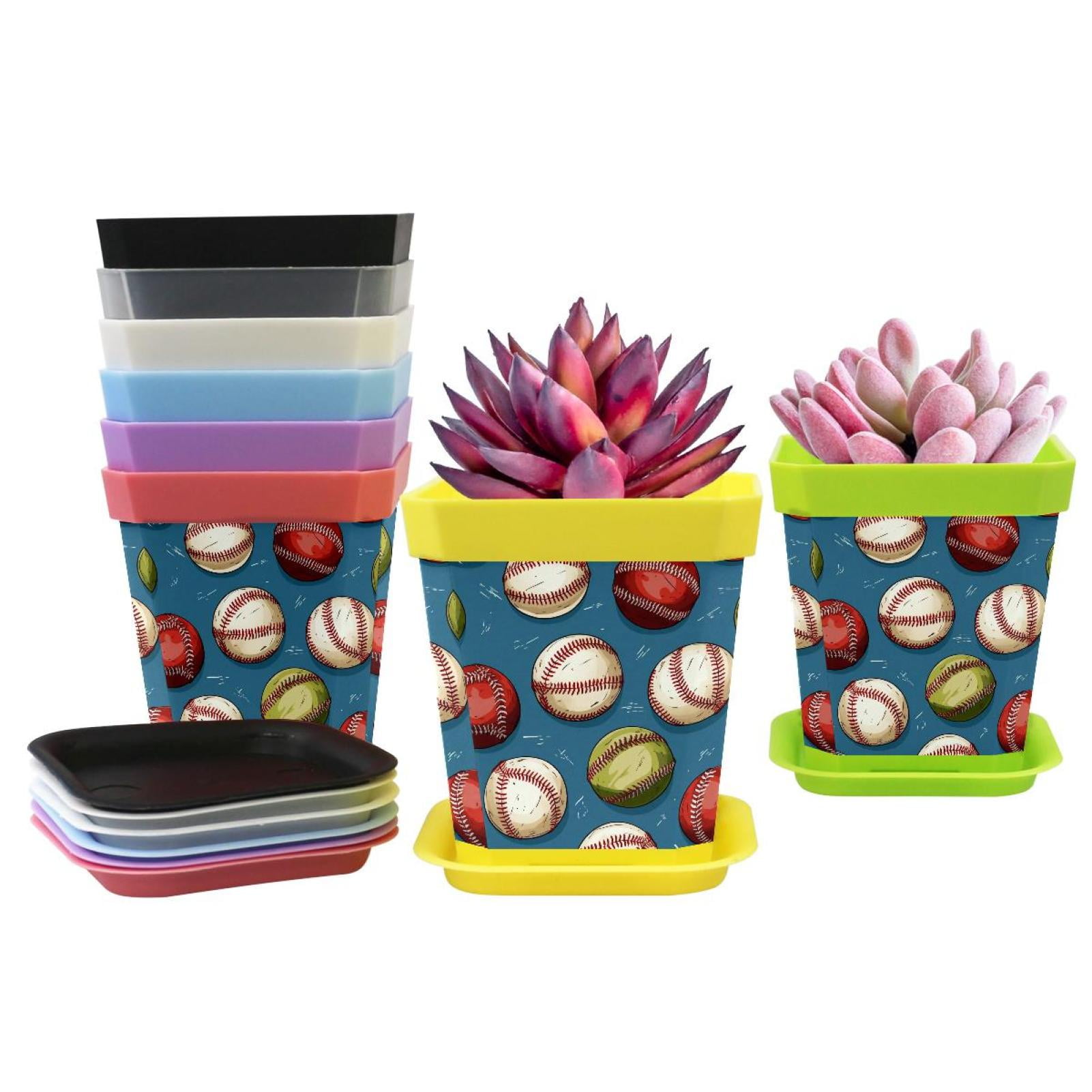 8 PCS Pots for Plants Baseball Plastic Planters with Drainage Holes and ...
