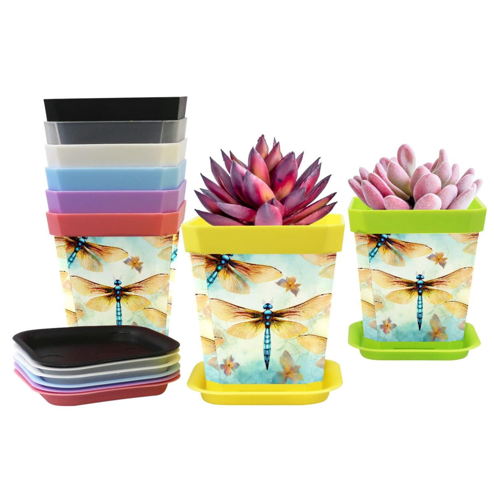 8 PCS Pots for Plants Dragonfly Plastic Planters with Drainage Holes ...