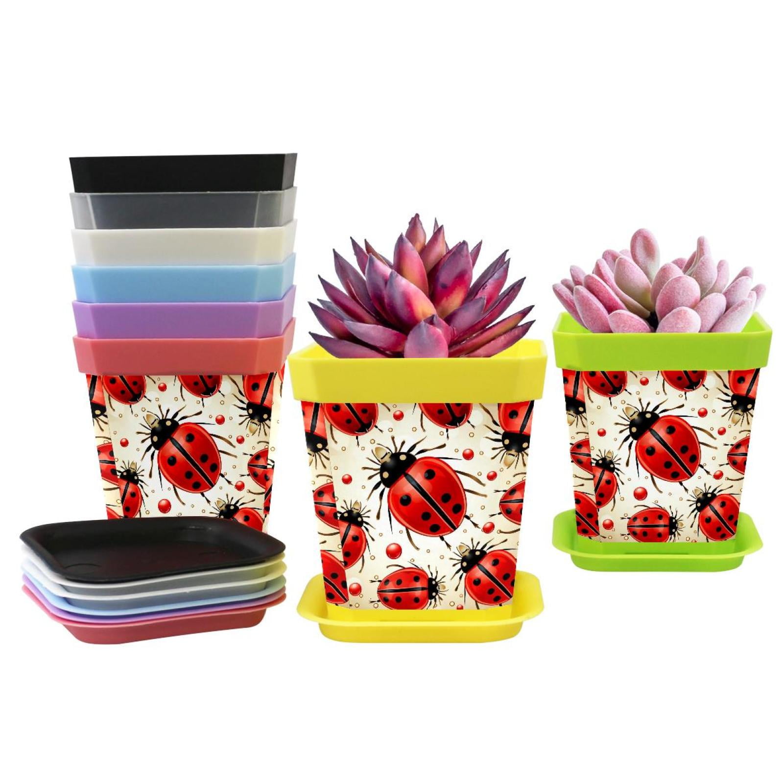 8 PCS Pots for Plants Ladybug Plastic Planters with Drainage Holes and ...