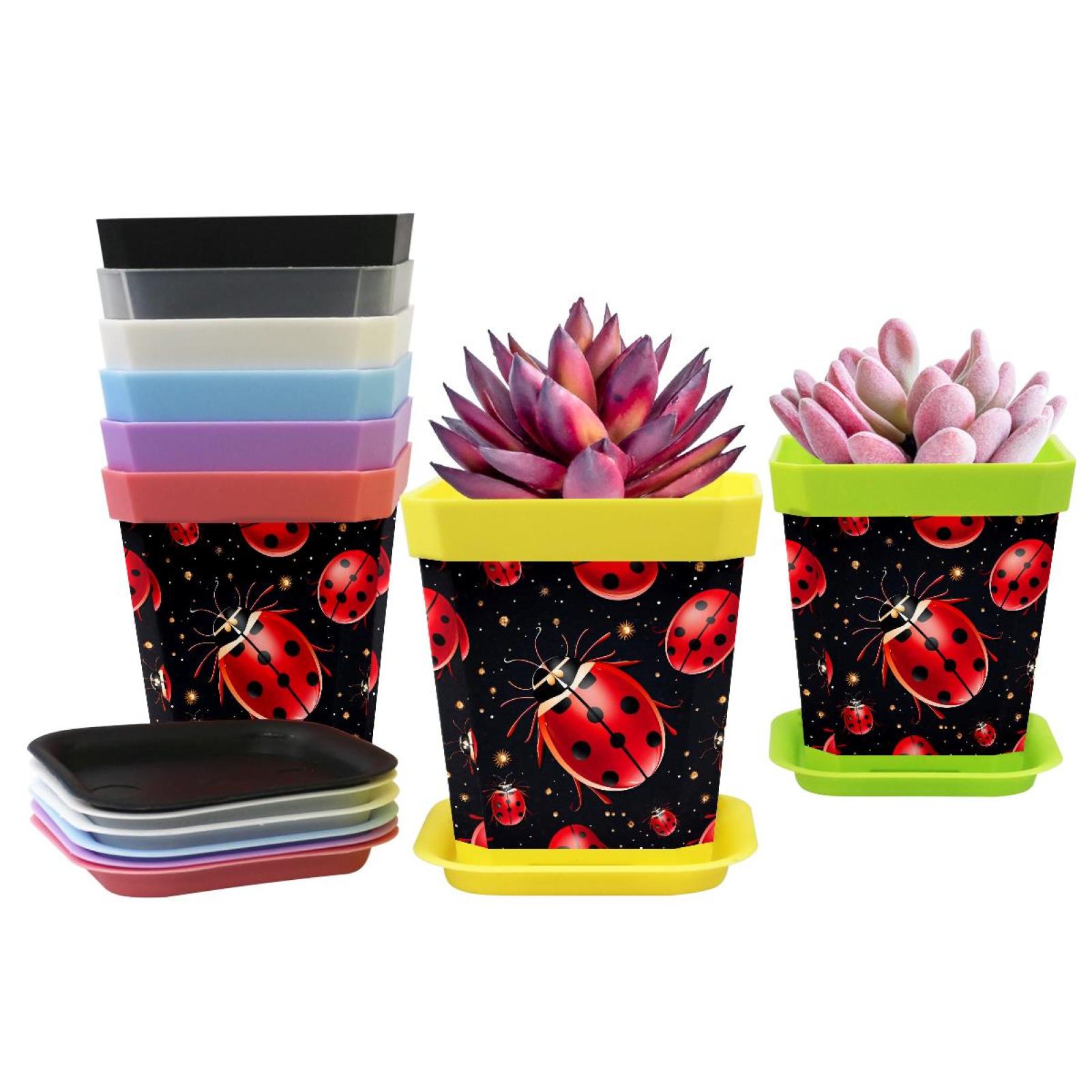 8 PCS Pots for Plants Ladybug Plastic Planters with Drainage Holes and ...