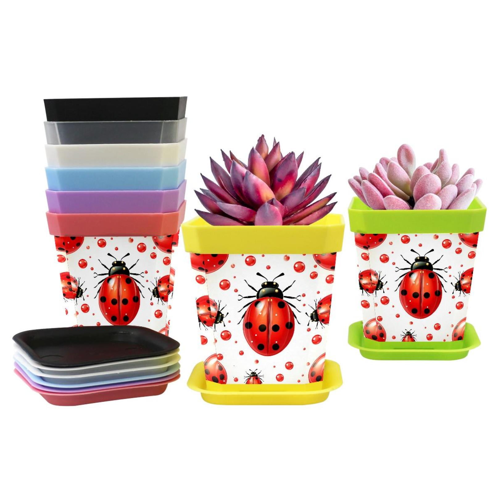 8 PCS Pots for Plants Ladybug Plastic Planters with Drainage Holes and ...