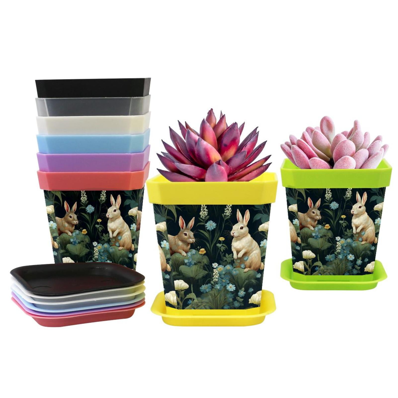 8 PCS Pots for Plants Rabbit Plastic Planters with Drainage Holes and ...