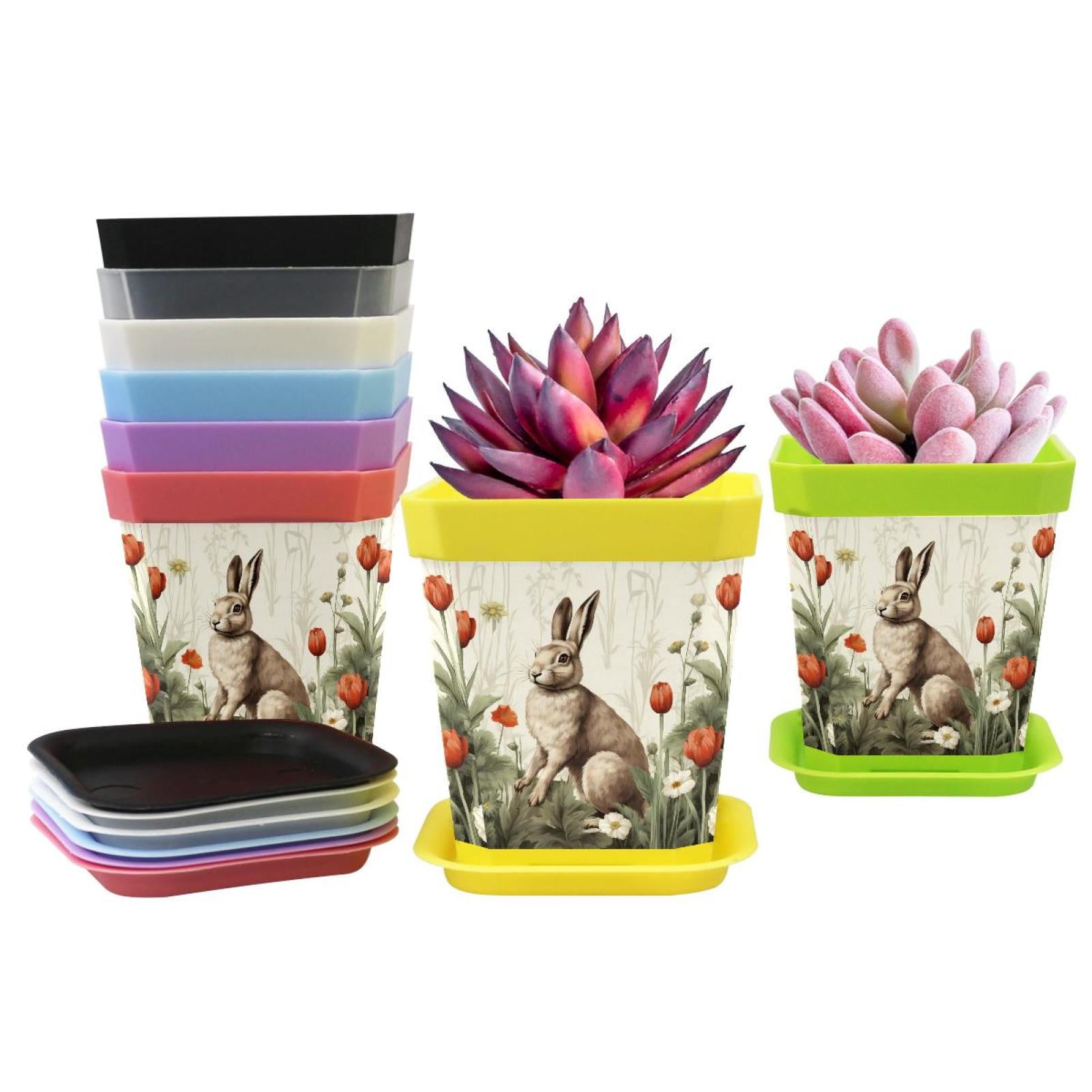 8 PCS Pots for Plants Rabbit Plastic Planters with Drainage Holes and ...