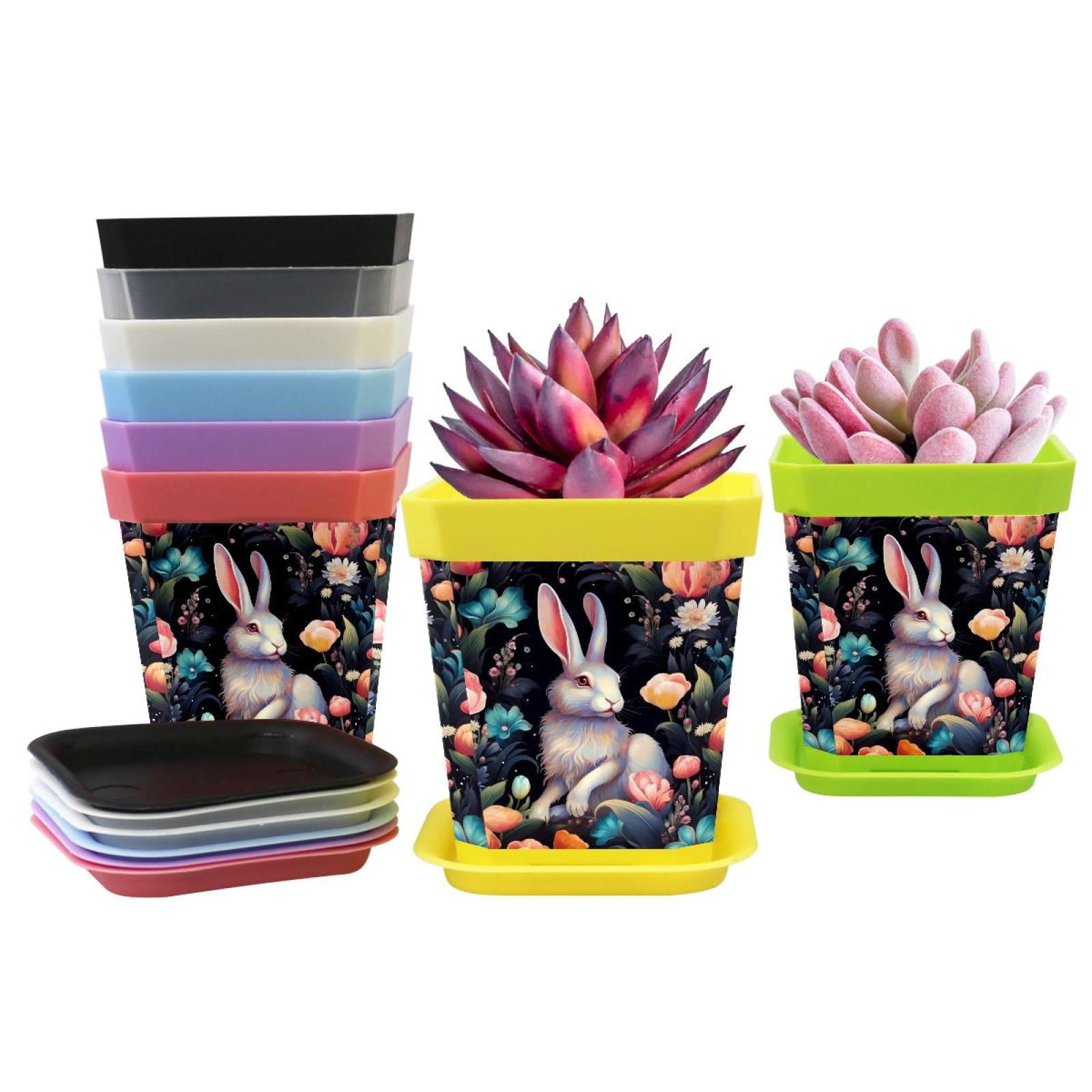 8 PCS Pots for Plants Rabbit Plastic Planters with Drainage Holes and ...