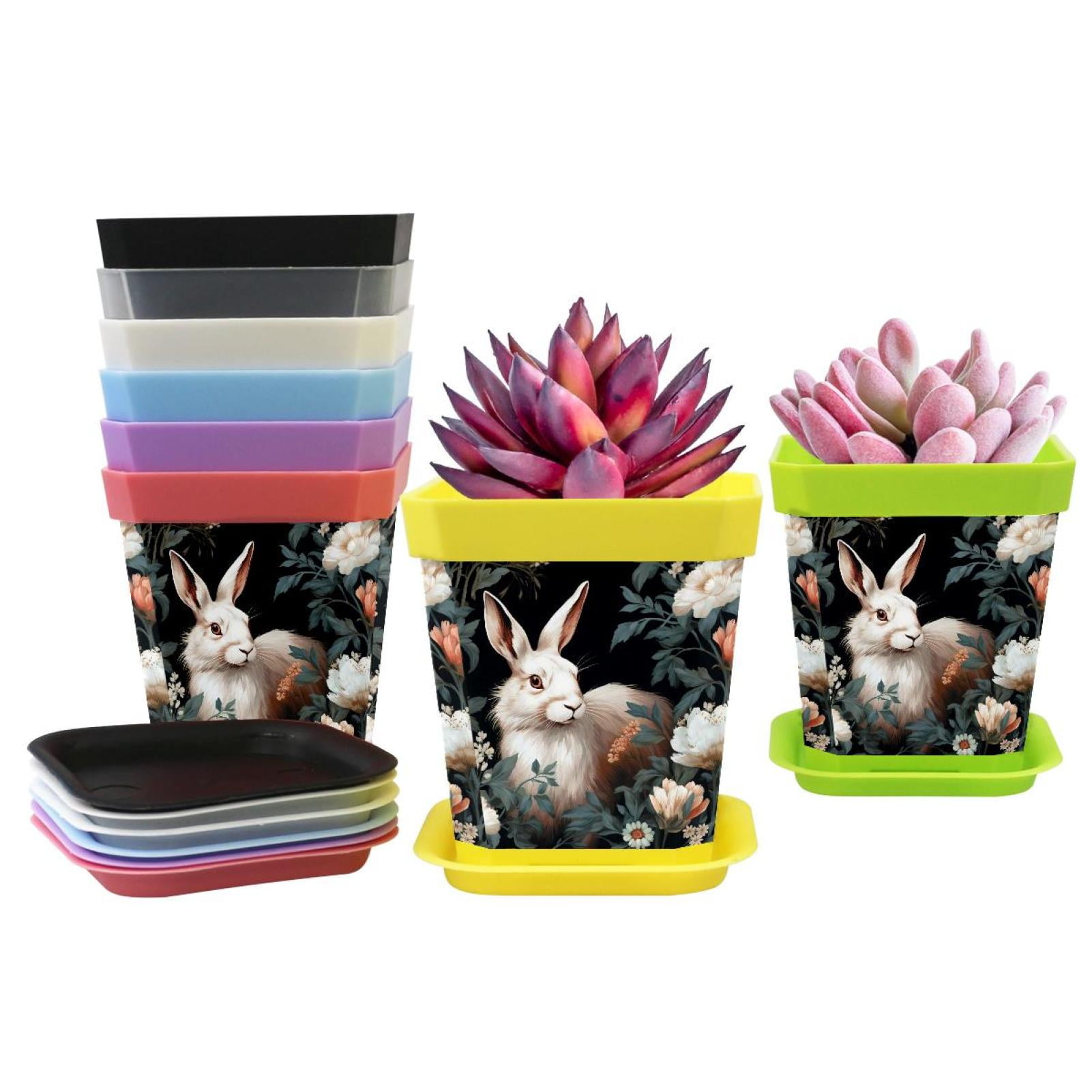 8 PCS Pots for Plants Rabbit Plastic Planters with Drainage Holes and ...