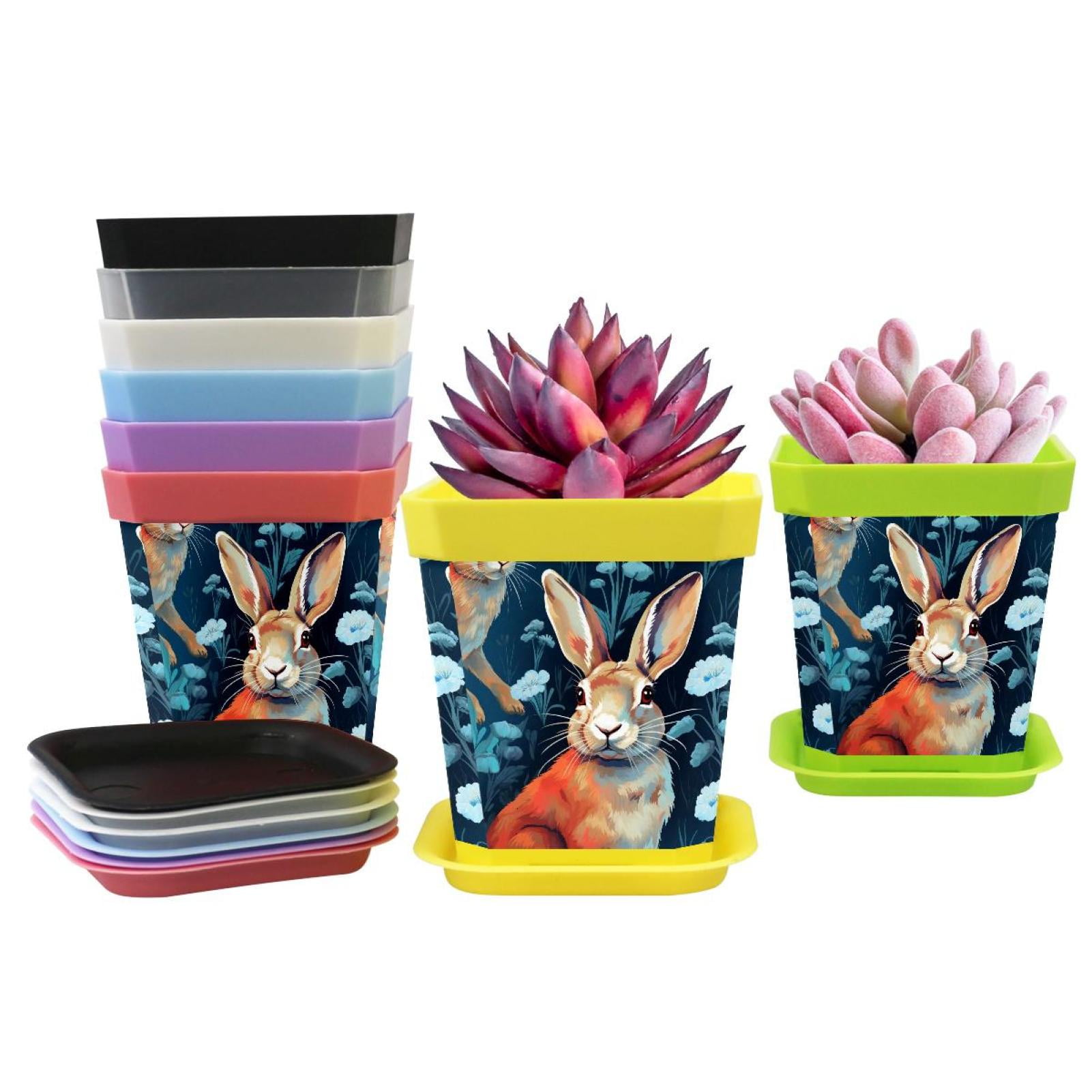 8 PCS Pots for Plants Rabbit Plastic Planters with Drainage Holes and ...