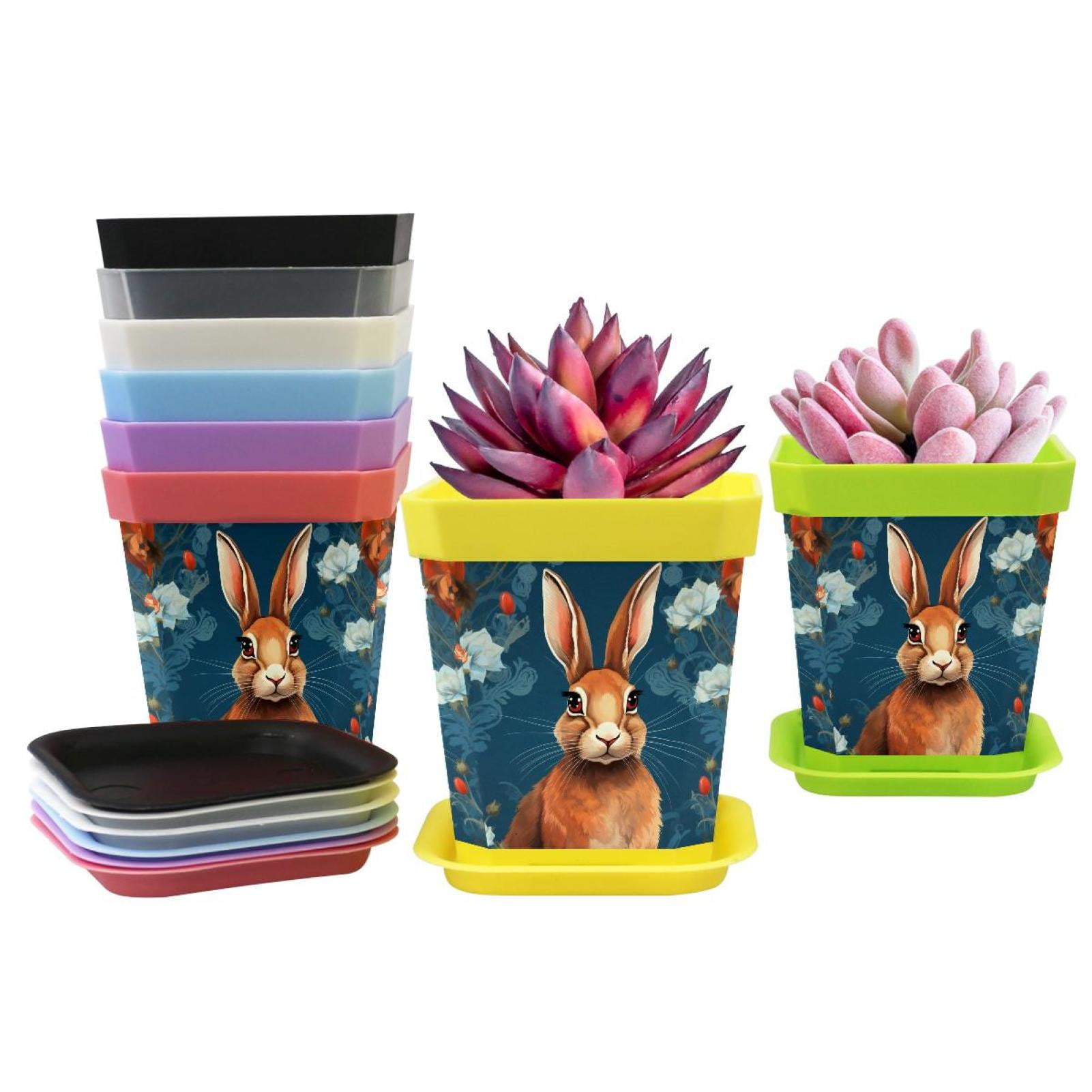 8 PCS Pots for Plants Rabbit Plastic Planters with Drainage Holes and ...
