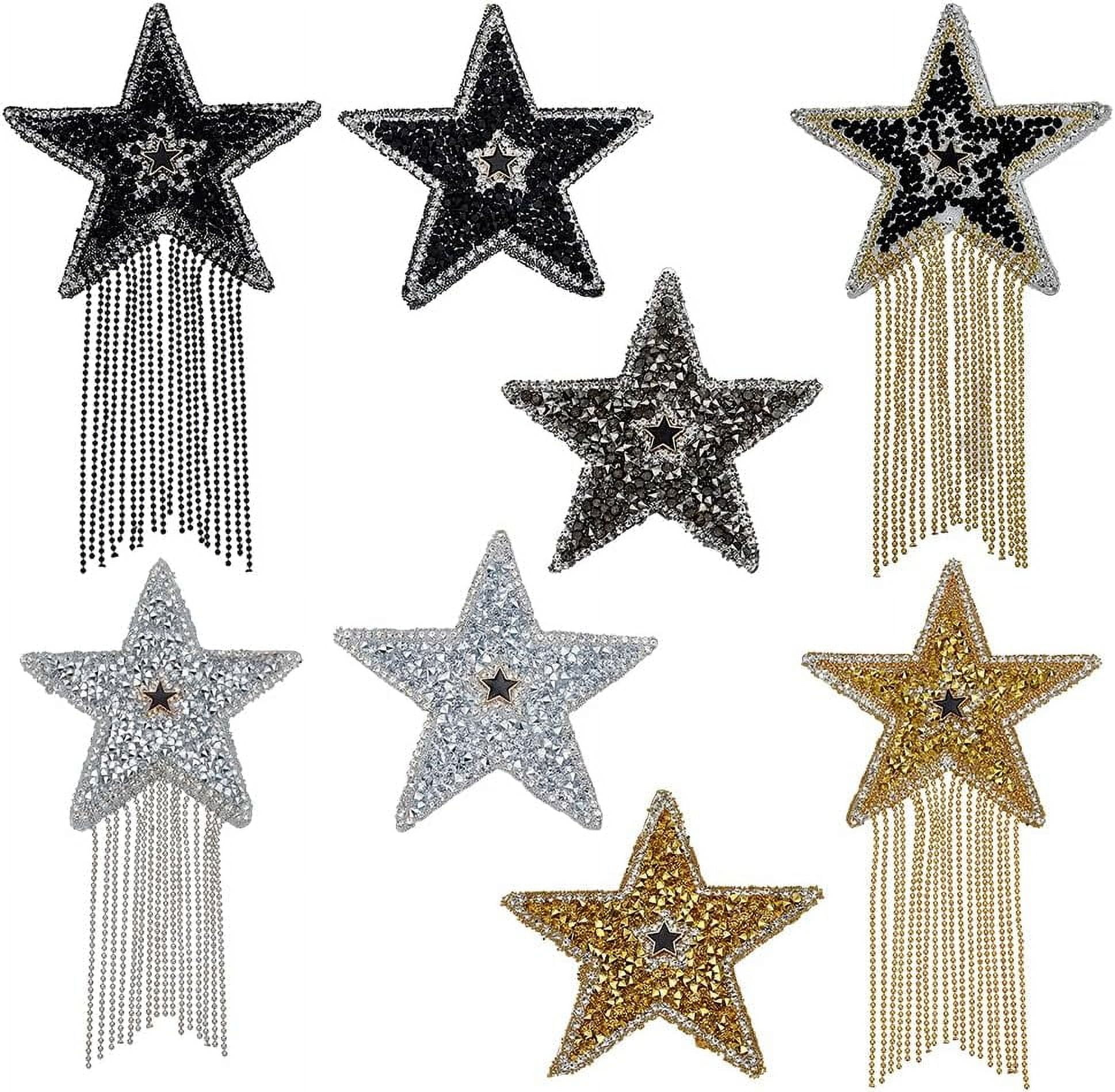 8 PCS Rhinestone Star Applique Repair Patch Iron on Patches Tassels ...