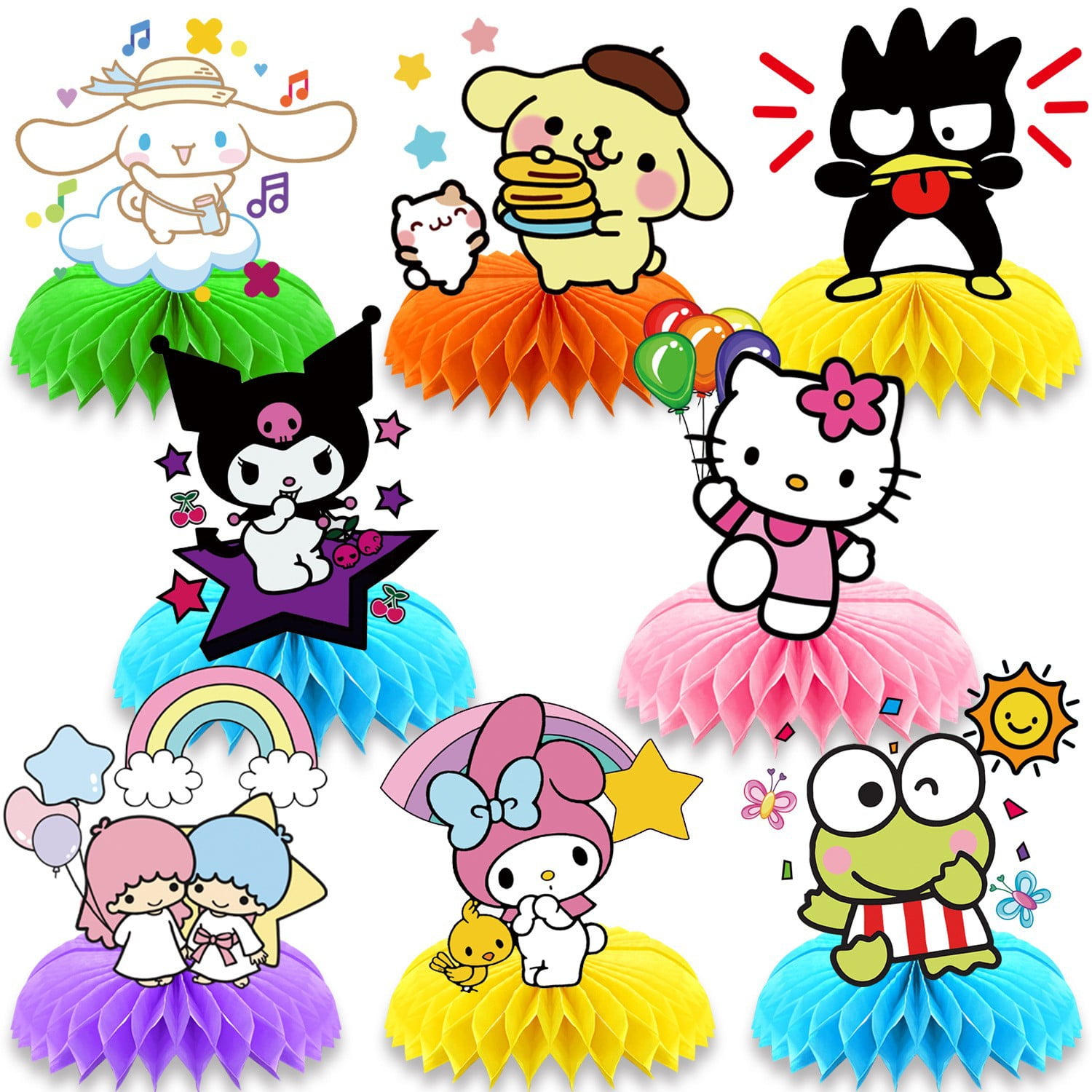 8 PCS Sanrio Role Party Supplies, Honeycomb Centerpieces 3D Double Side ...