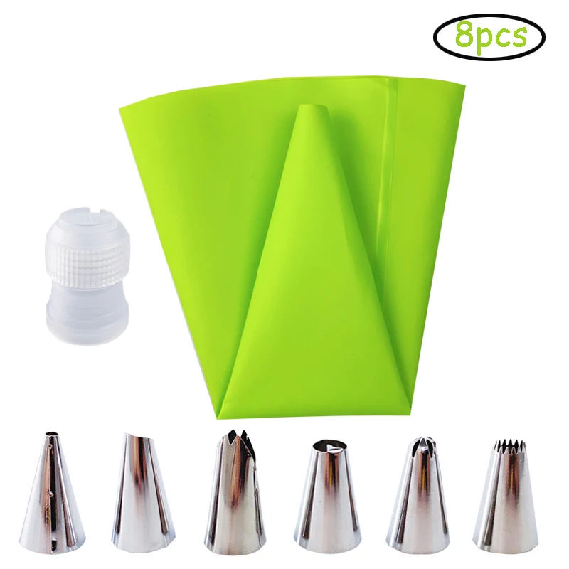 8 PCS/Set Silicone Kitchen Accessories Icing Piping Cream Pastry Bag ...