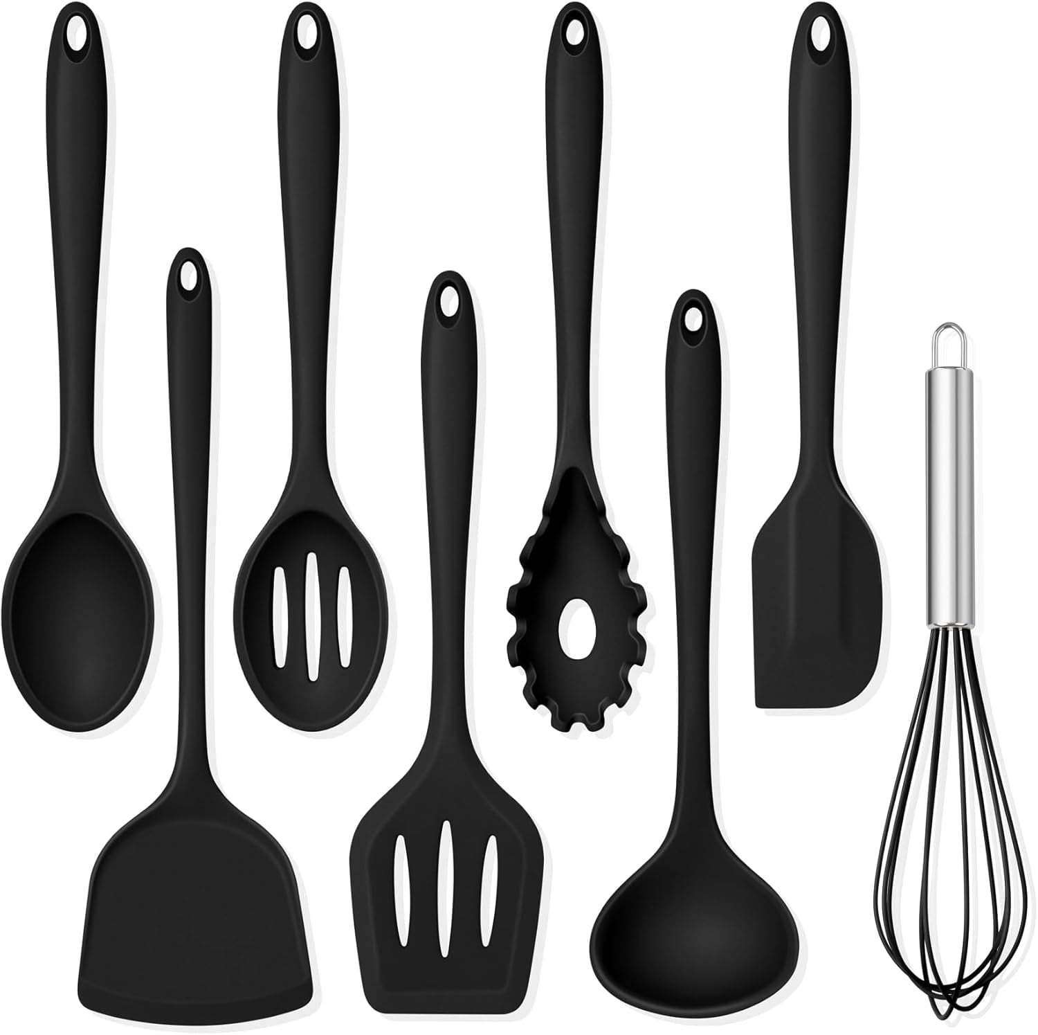 8 PCS Silicone Cooking Utensils - 446°F Heat Resistant Kitchen Silicon ...
