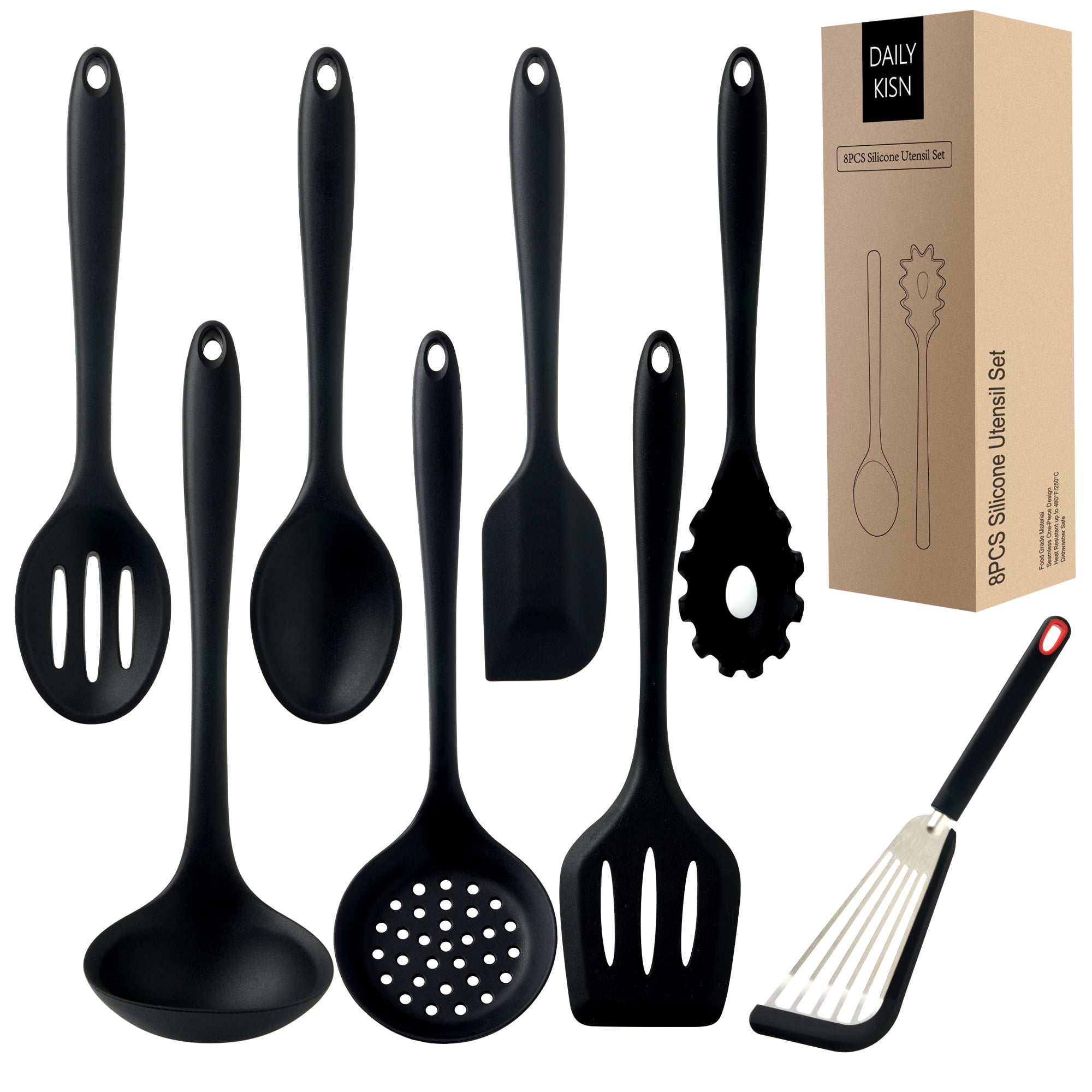 8 PCS Silicone Kitchen Utensils Set, Silicone Spatula/Turner/Serving ...