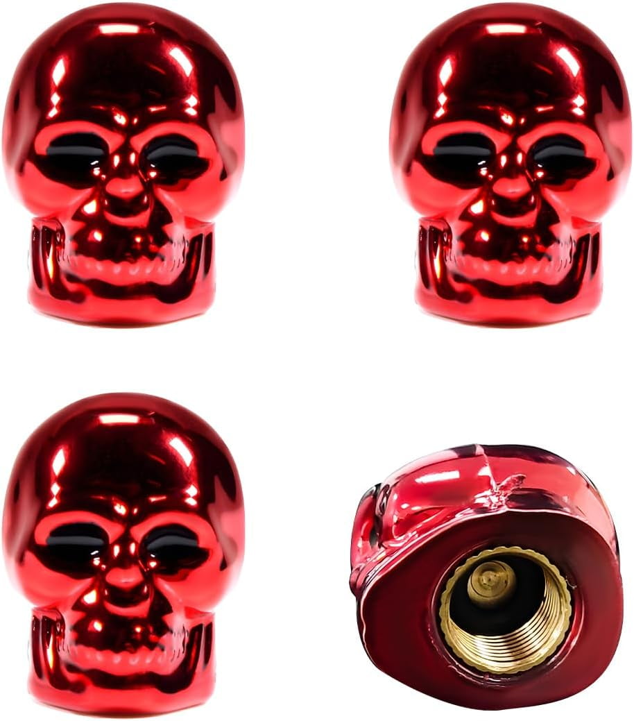 8 PCS Skull Style Valve Caps, Copper Red-Eyed Skull Tire Valve ...