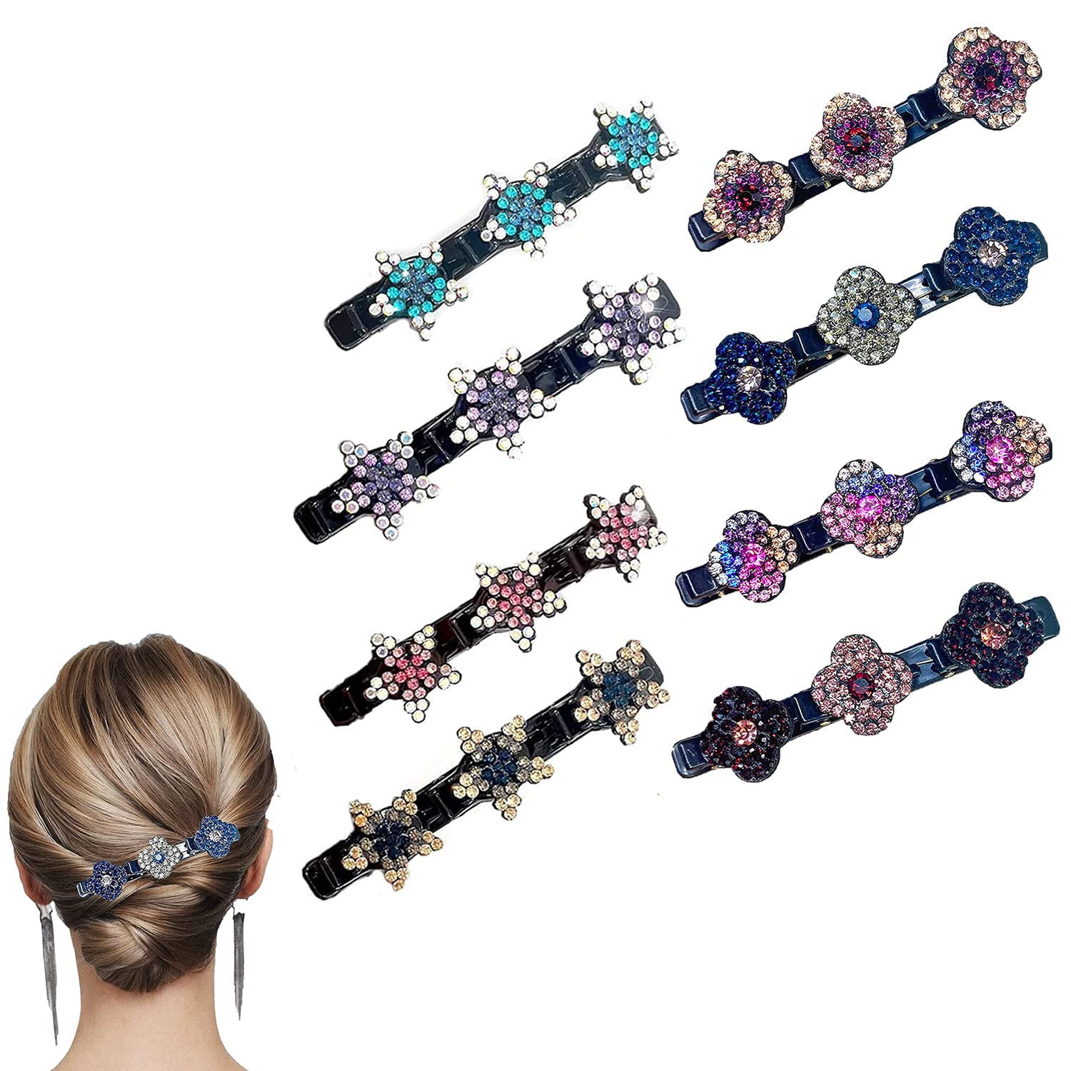 8 PCS Sparkling Crystal Stone Braided Hair Clips for Women,Rsvelte ...