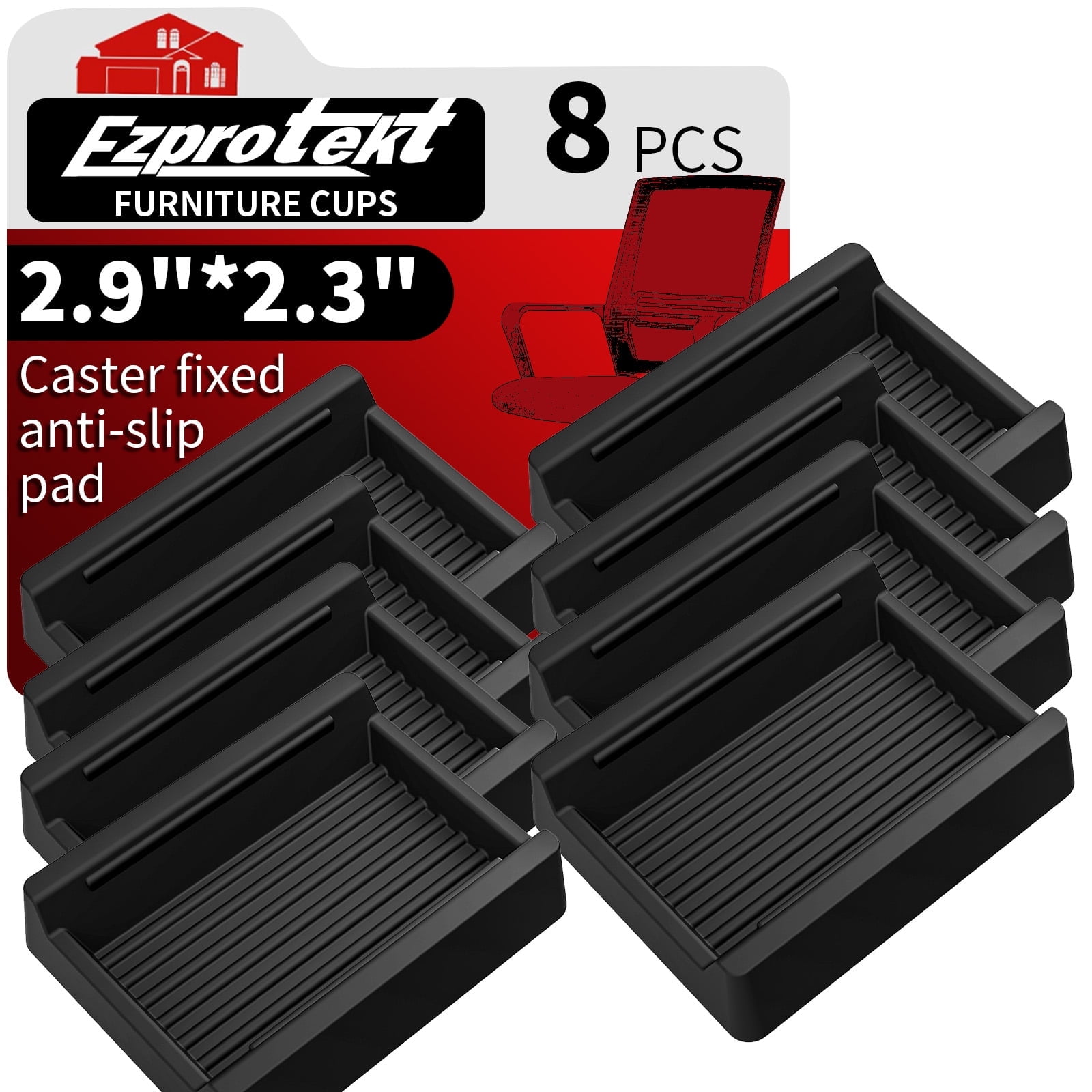 8 PCS Square Furniture Casters Cups, 2.9"x2.3" Non-Slip Furniture Pads ...