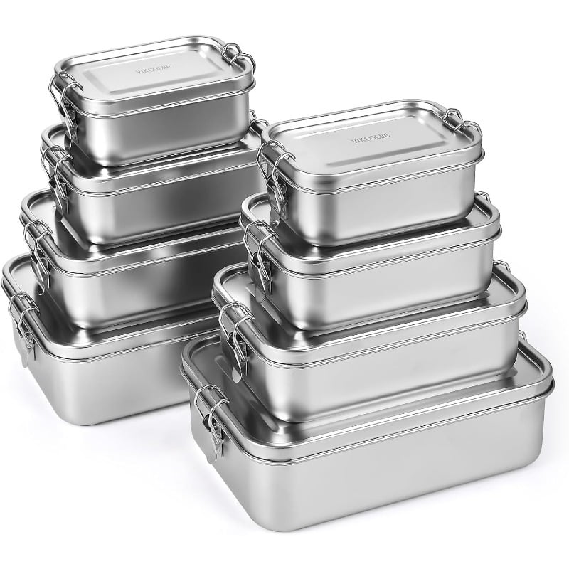8 PCS Stainless Steel Bento Box 4Size Metal Lunch Box Food Containers ...