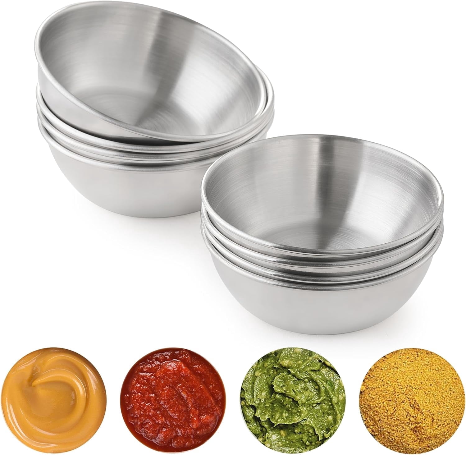 8 PCS Stainless Steel Mini Soy Sauce Dish, Individual Round Seasoning ...