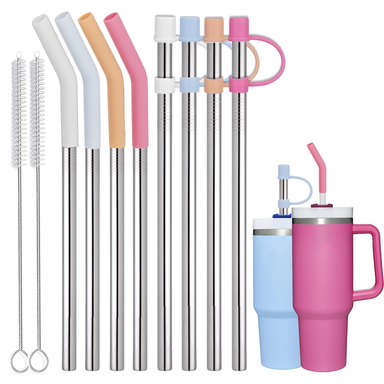 8 PCS Stainless Steel Straw for Stanley Adventure Quencher Tumbler 40oz ...