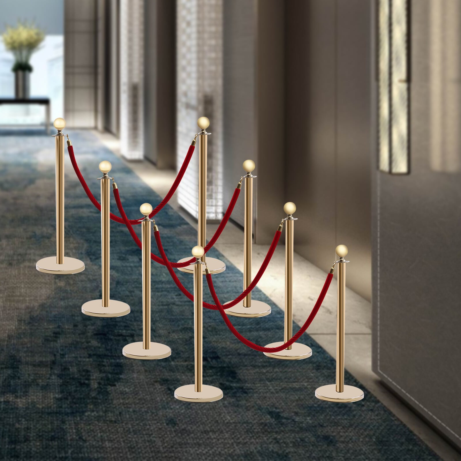 8 PCS Stanchion Posts Gold Crowd Control Stanchion with Red Velvet ...