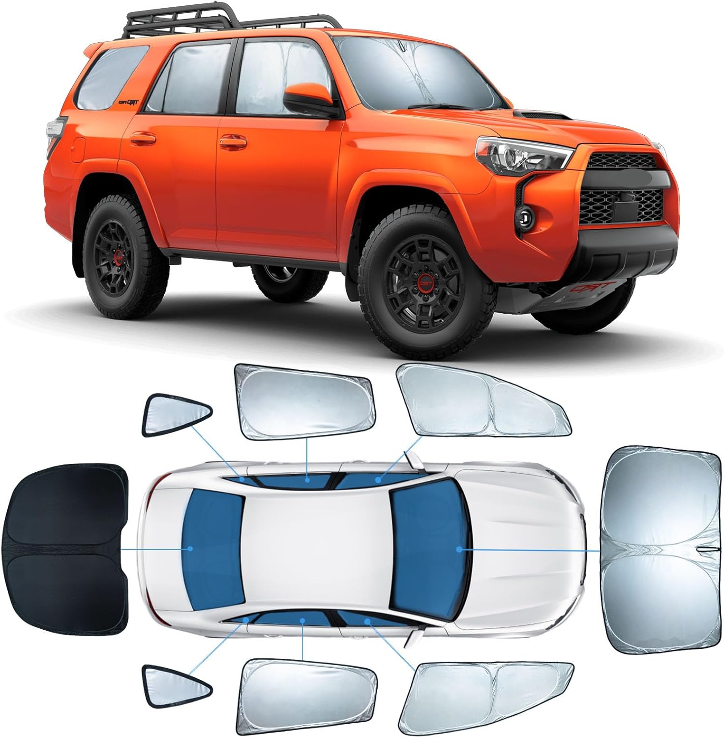 8 PCS Sun Shades for Toyota 4Runner Windshield Sunshade, 2-Layer Full ...