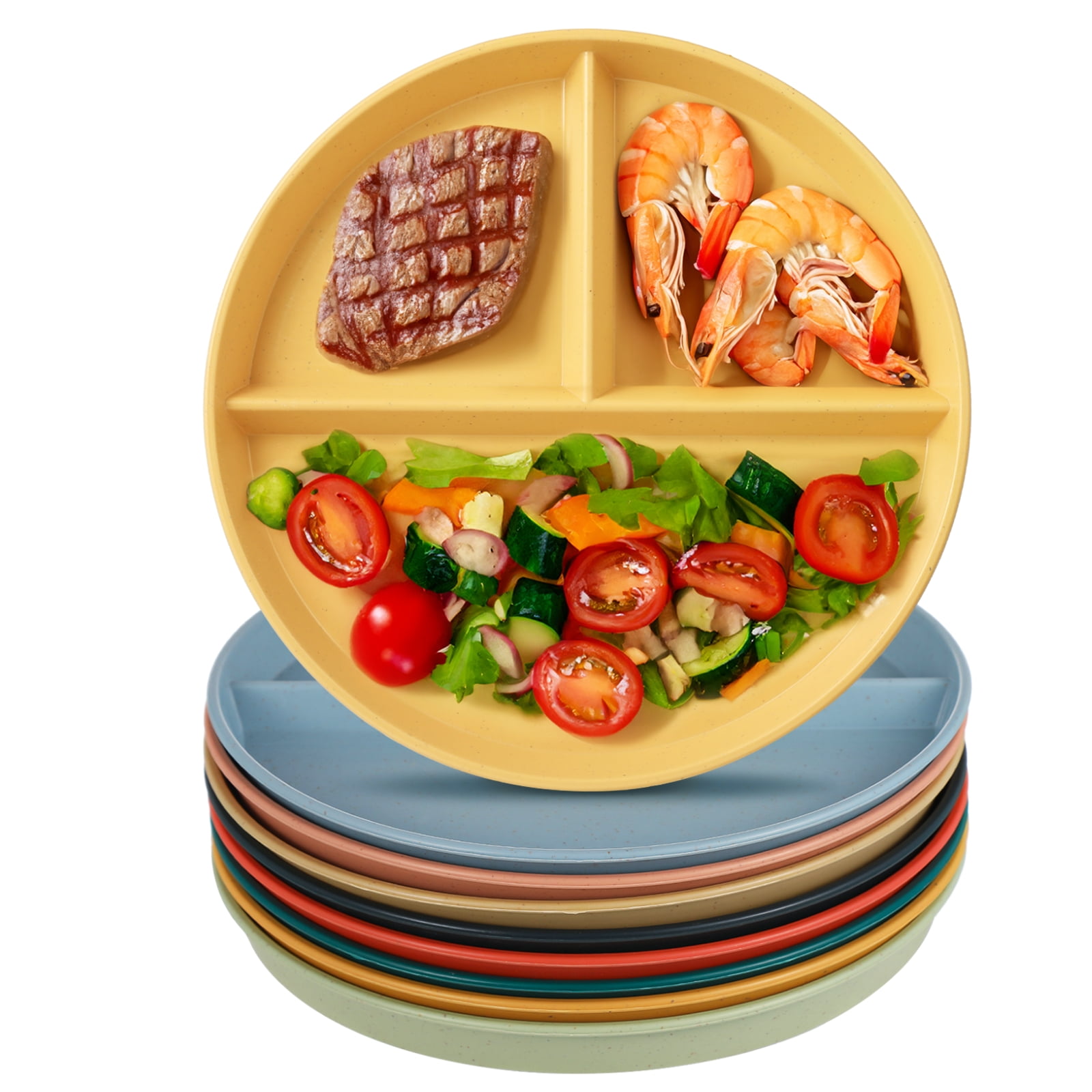 8 PCS Wheat Straw Divided Plates, 3 Compartments Portion Control Plates ...