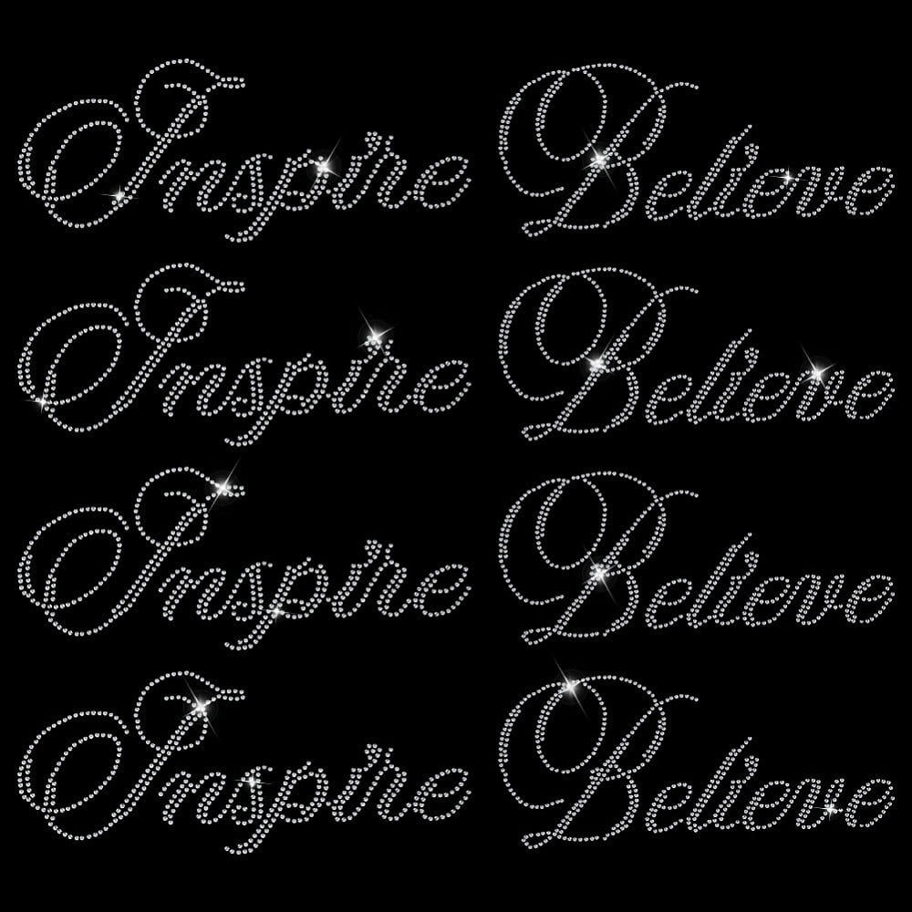 8 PCS Word Rhinestone Iron On Transfers Glitter 'Believe' 'Inspire ...