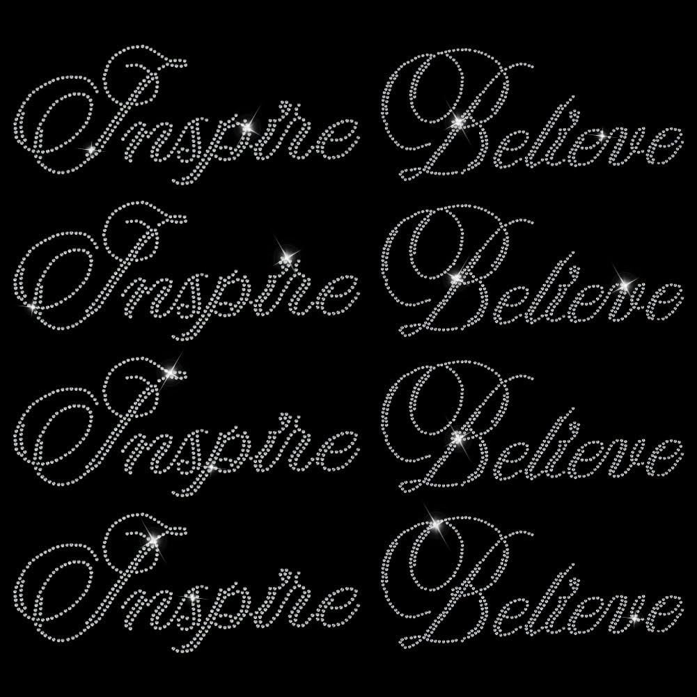 8 PCS Word Rhinestone Iron on Transfer Glitter 2 Styles Word Rhinestone ...