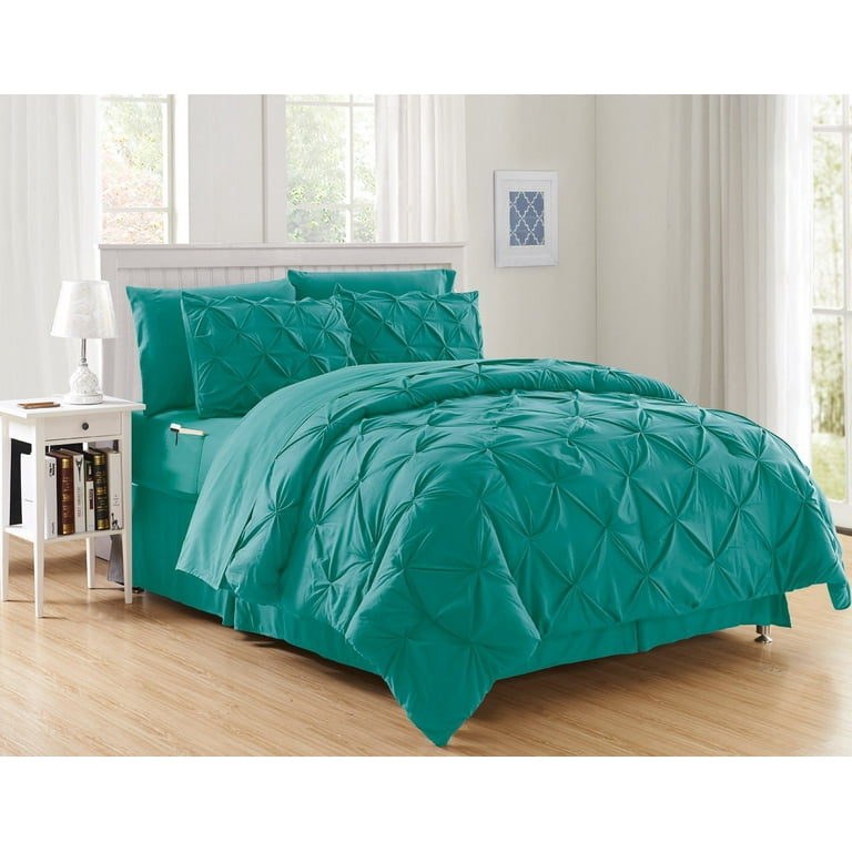 Elegant Comfort 8 Piece Luxury Turquoise Pintuck Bed in a Bag Queen Walmart