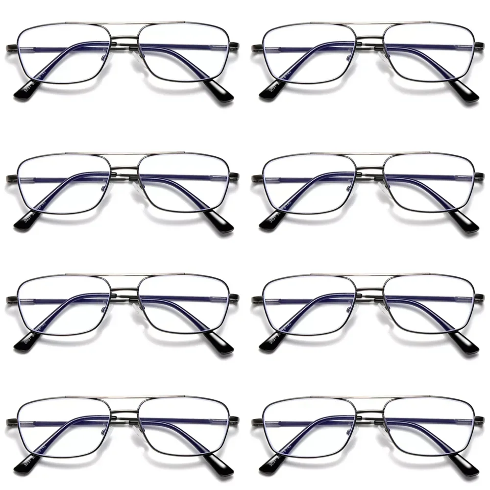 8 PK Mens Retro Aviator Reading Glasses Metal Frame Blue Light Blocking ...