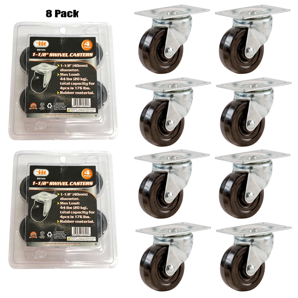 8 Pack 1 1/2" Swivel Casters Plate Mounting Wheel Rubber Top Plate ...