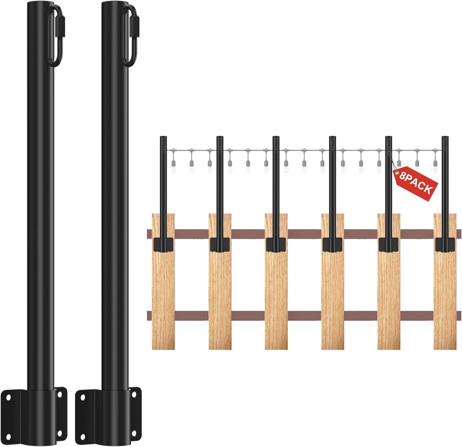 8 Pack 1.3 FT String Light Poles, Suspension Outdoor Fence Post Lights ...