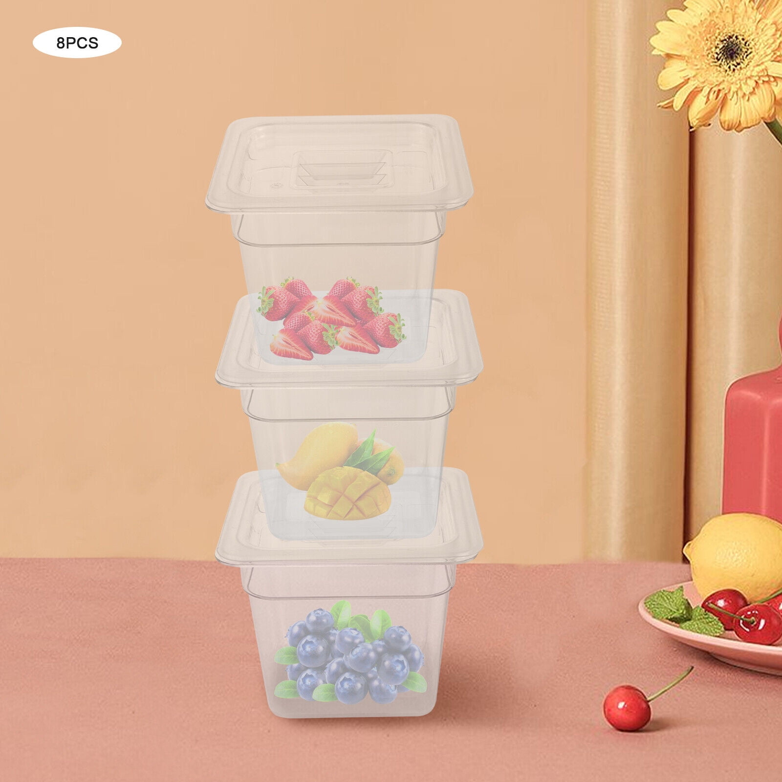 8 Pack 1/6 Size Food Pan PC Square Commercial Food Storage Containers ...