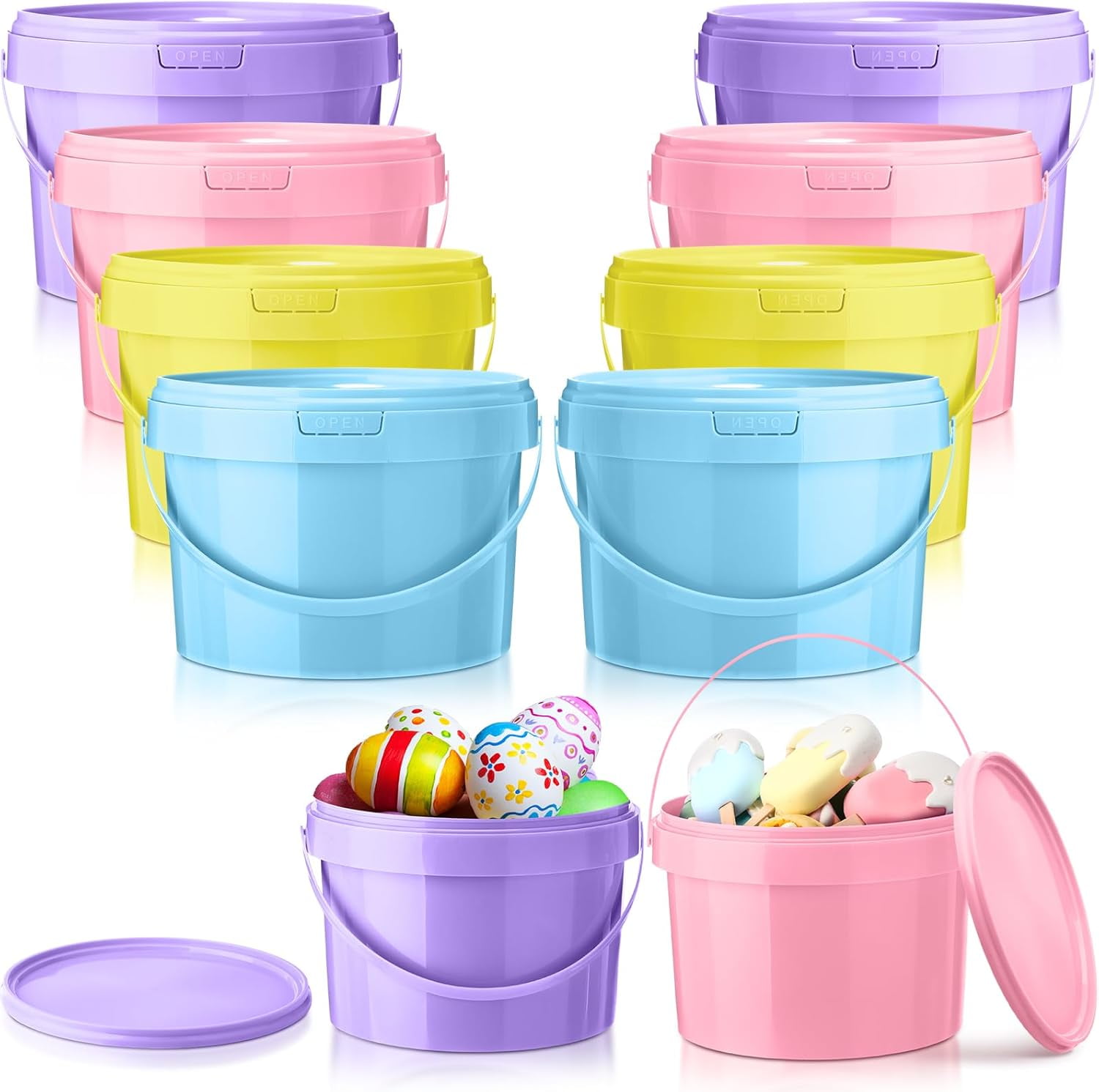 8 Pack 1 Gallon Plastic Bucket with Lids and Handles Food Storage ...